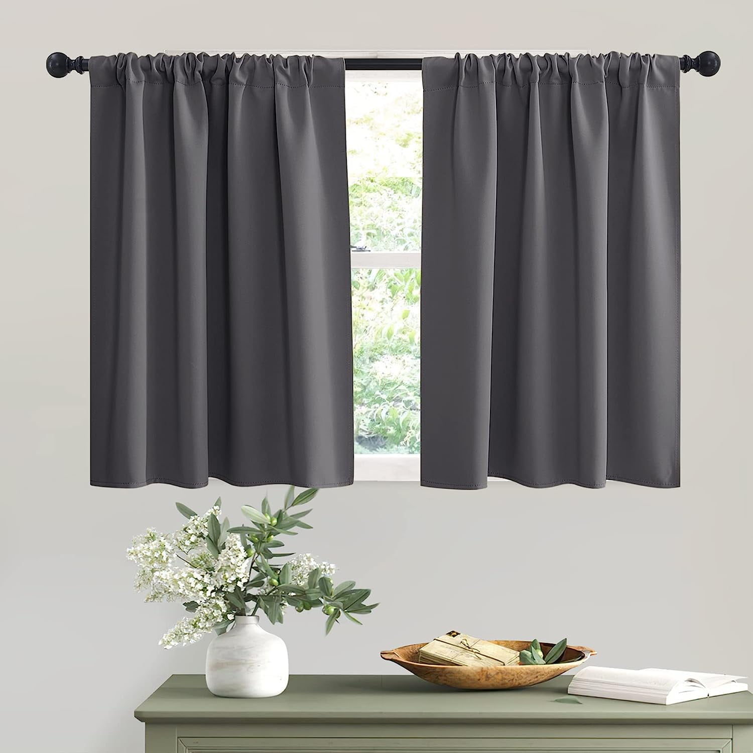 RYB HOME Gray Half Window Curtains, Privacy & Energy Saving, 42x36 ...