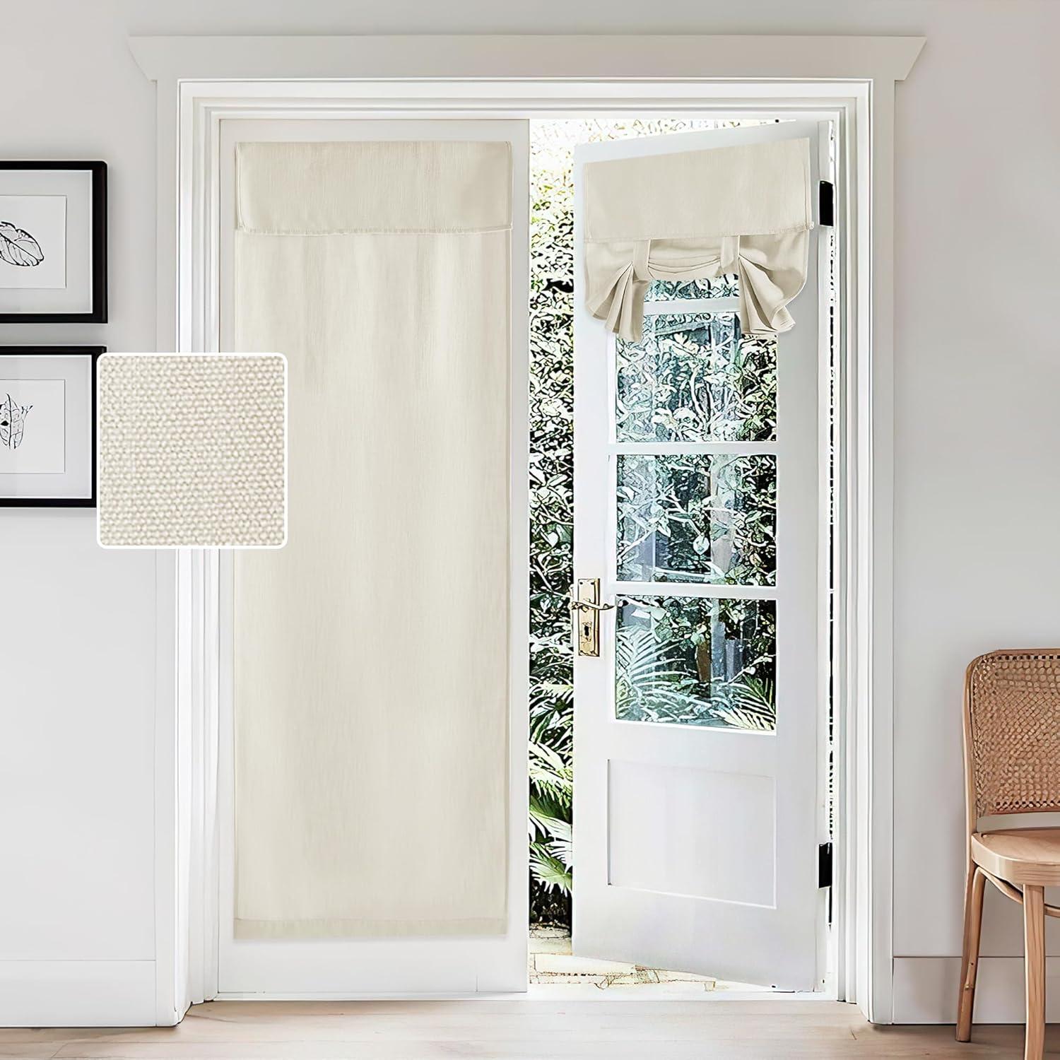 RYB HOME Thick Faux Linen Weave Textured Curtains for French Door Tie ...