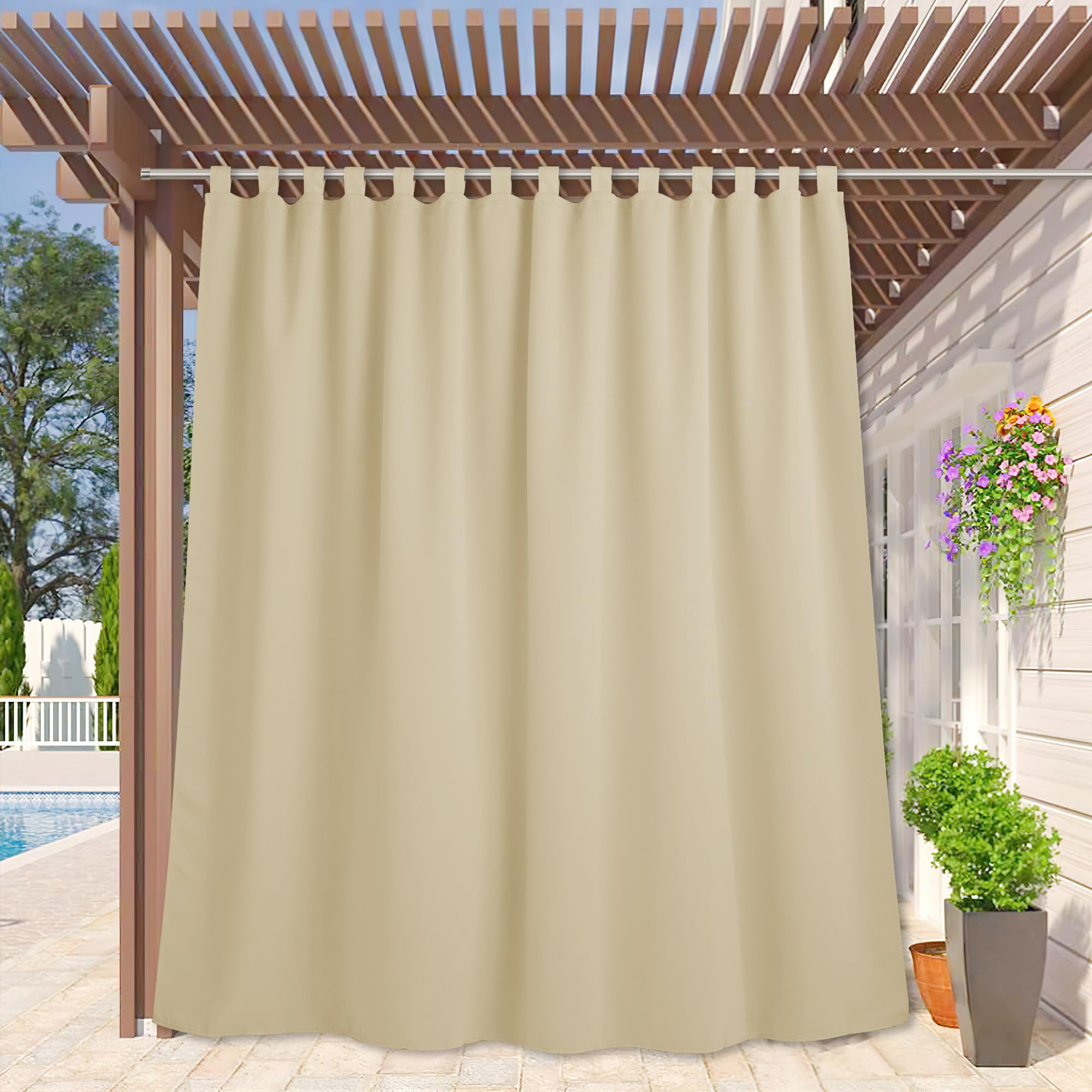RYB HOME Wide Outdoor Curtains - Heat & Light Block Out Stain Proof ...