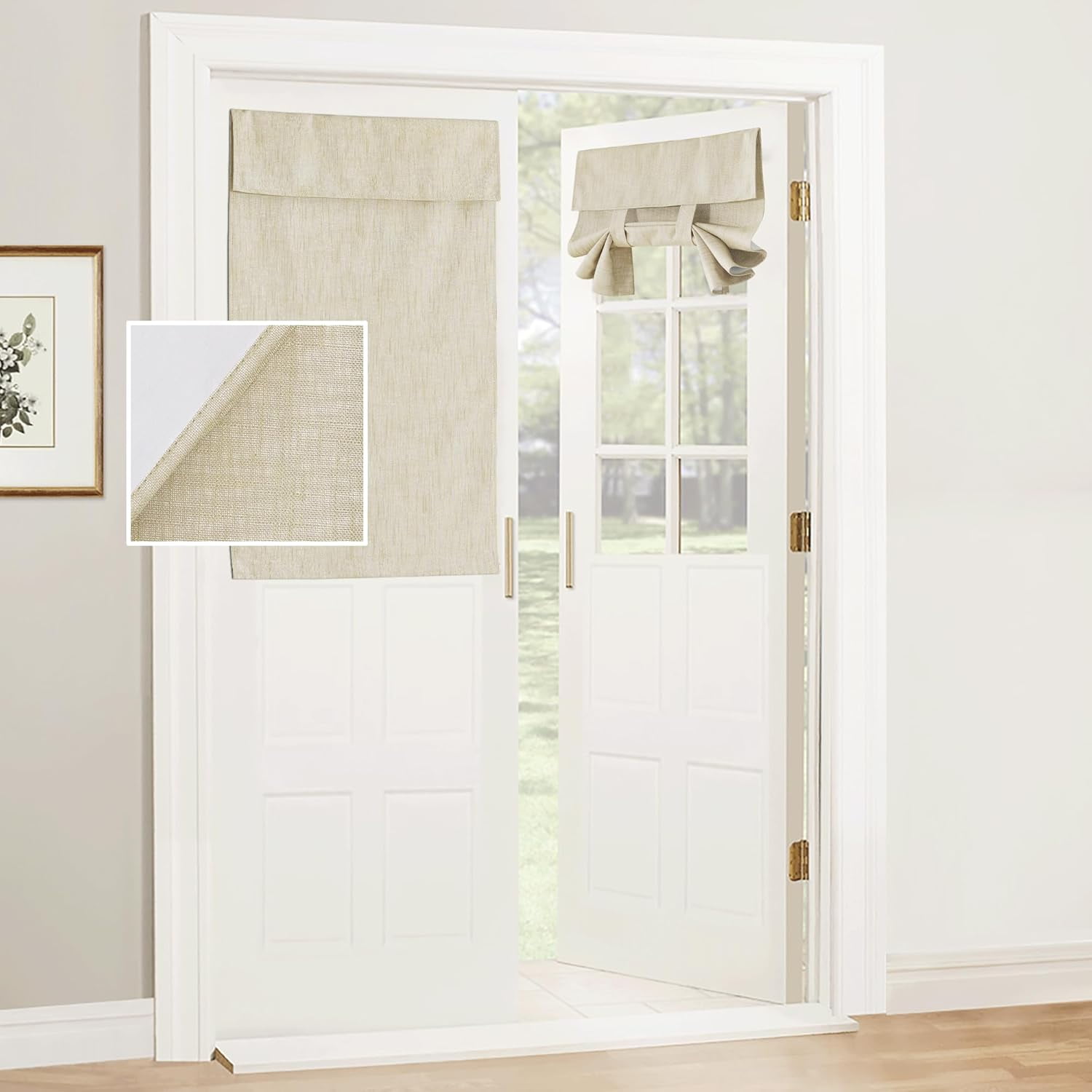 RYB Home 100% Blackout Door Curtains for Classroom, Linen Textured Privacy Easy Blinds Shades ...