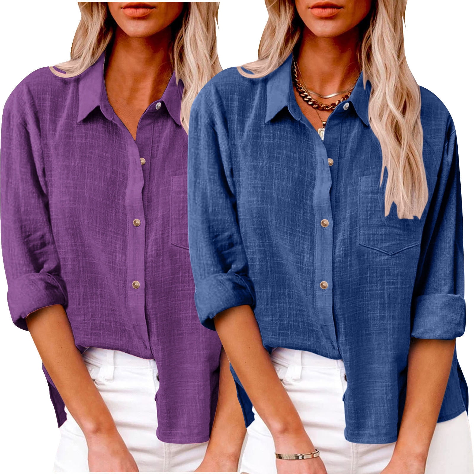 RYDCOT 2pc Womens Cotton Linen Button Down Shirt 2024 Fall Casual Long ...