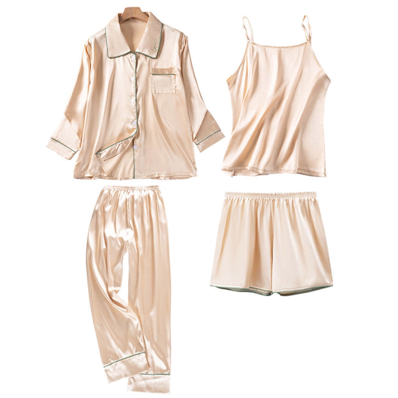 RYDCOT 4 Piece Women's Satins Silk Pajamas Sets Nightwear for Women ...