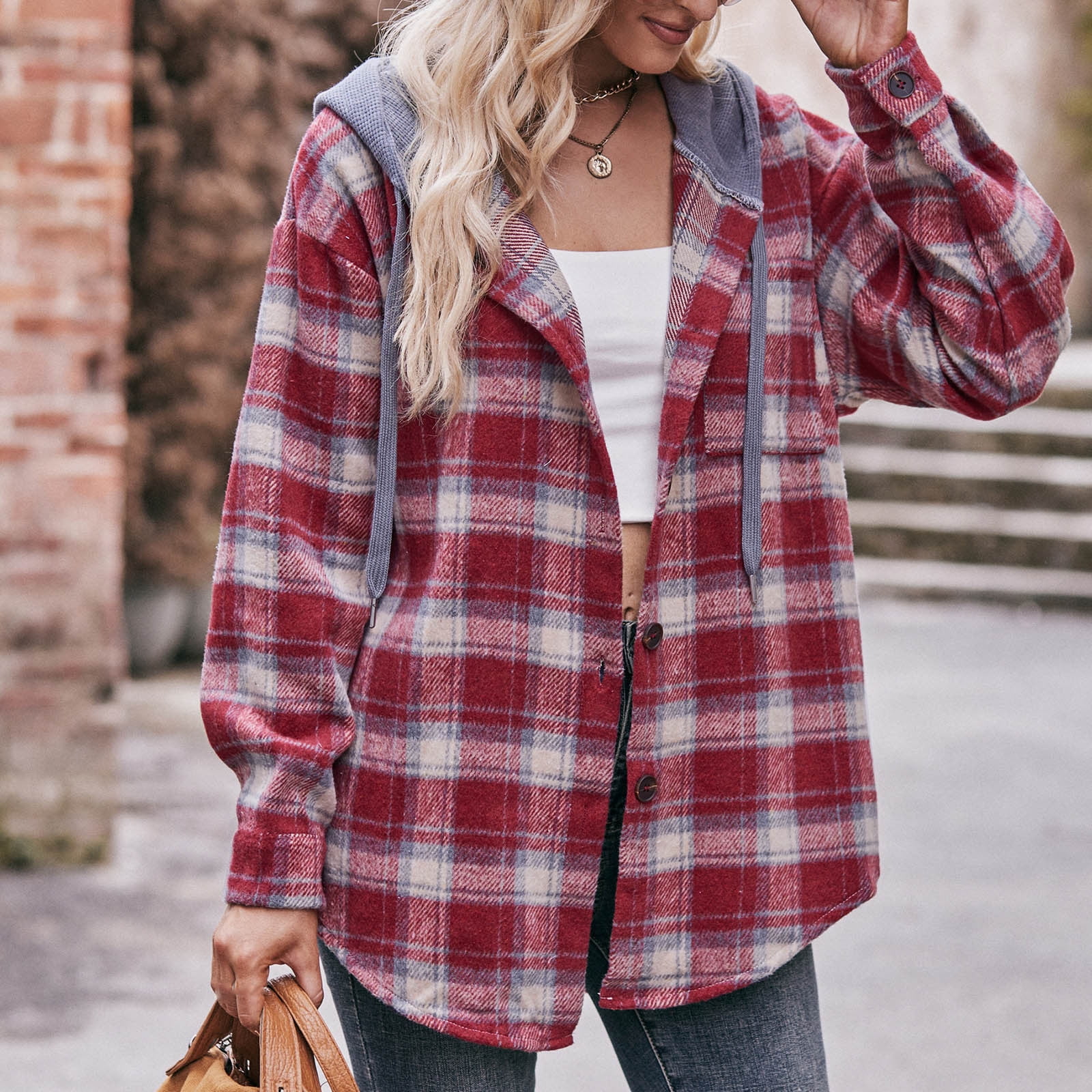 RYDCOT Fall Winter Jackets for Women Casual Plaid Flannel Shacket ...