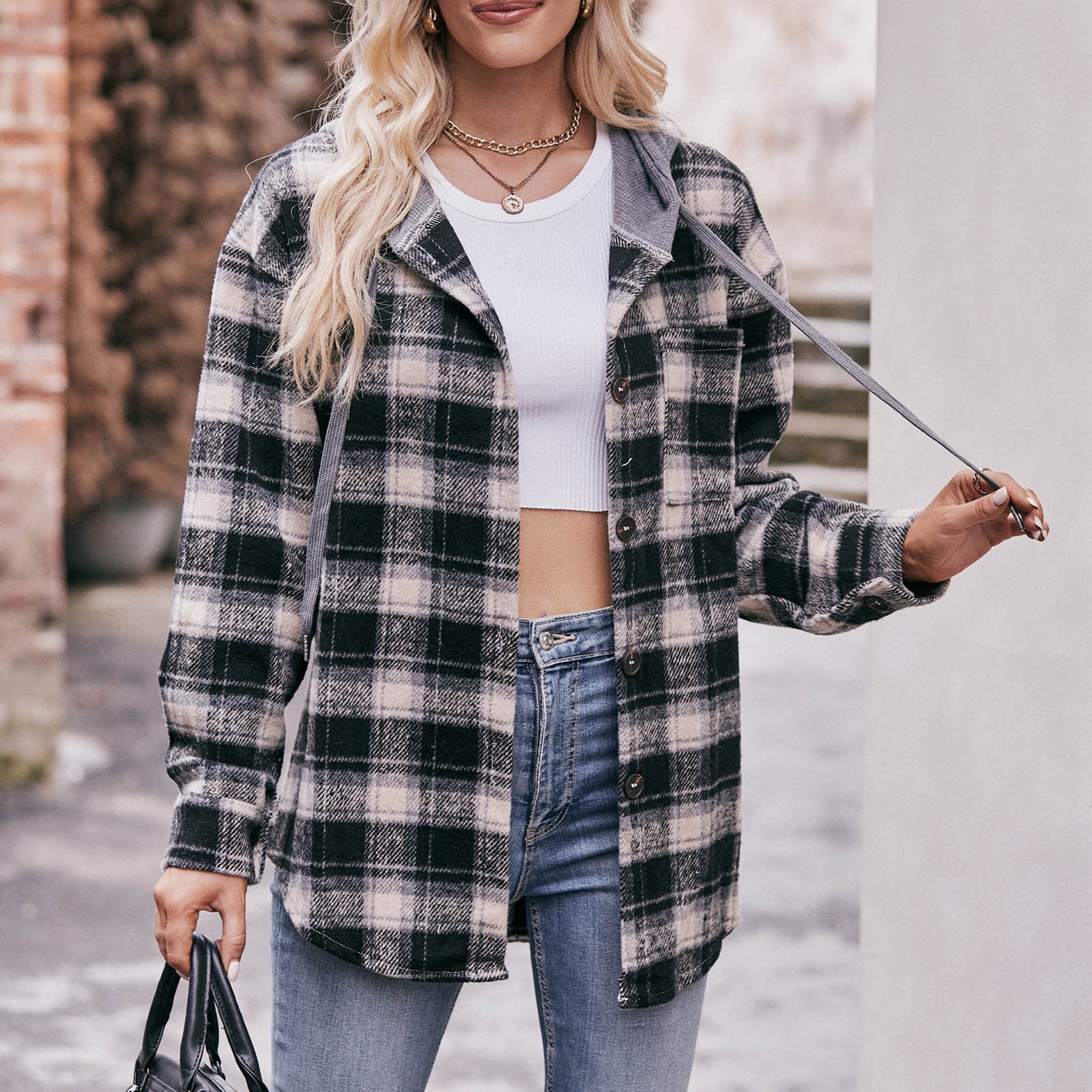 RYDCOT Fall Winter Jackets for Women Casual Plaid Flannel Shacket ...