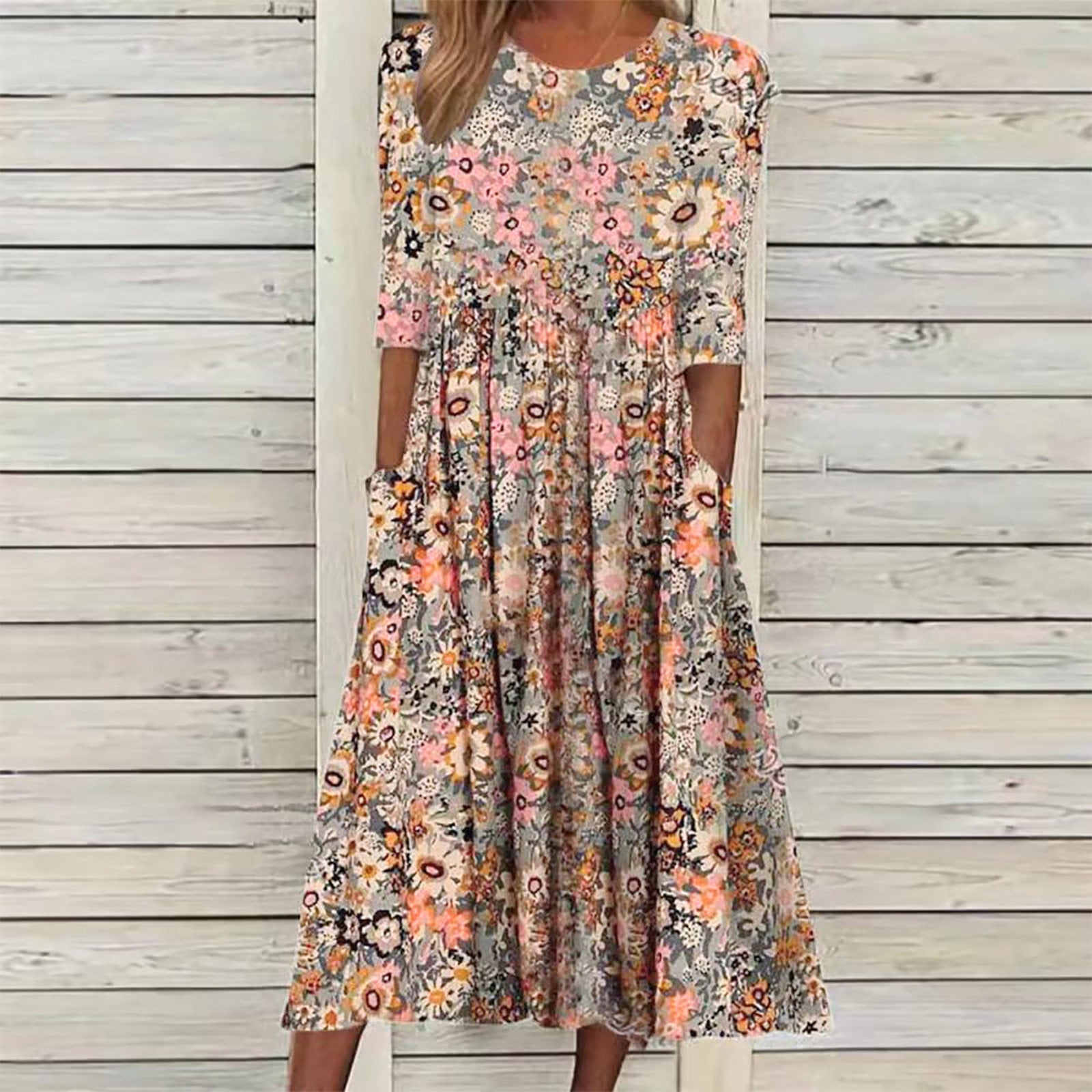RYDCOT Floral Dresses for Women 2024 Summer Casual Round Neck Half ...