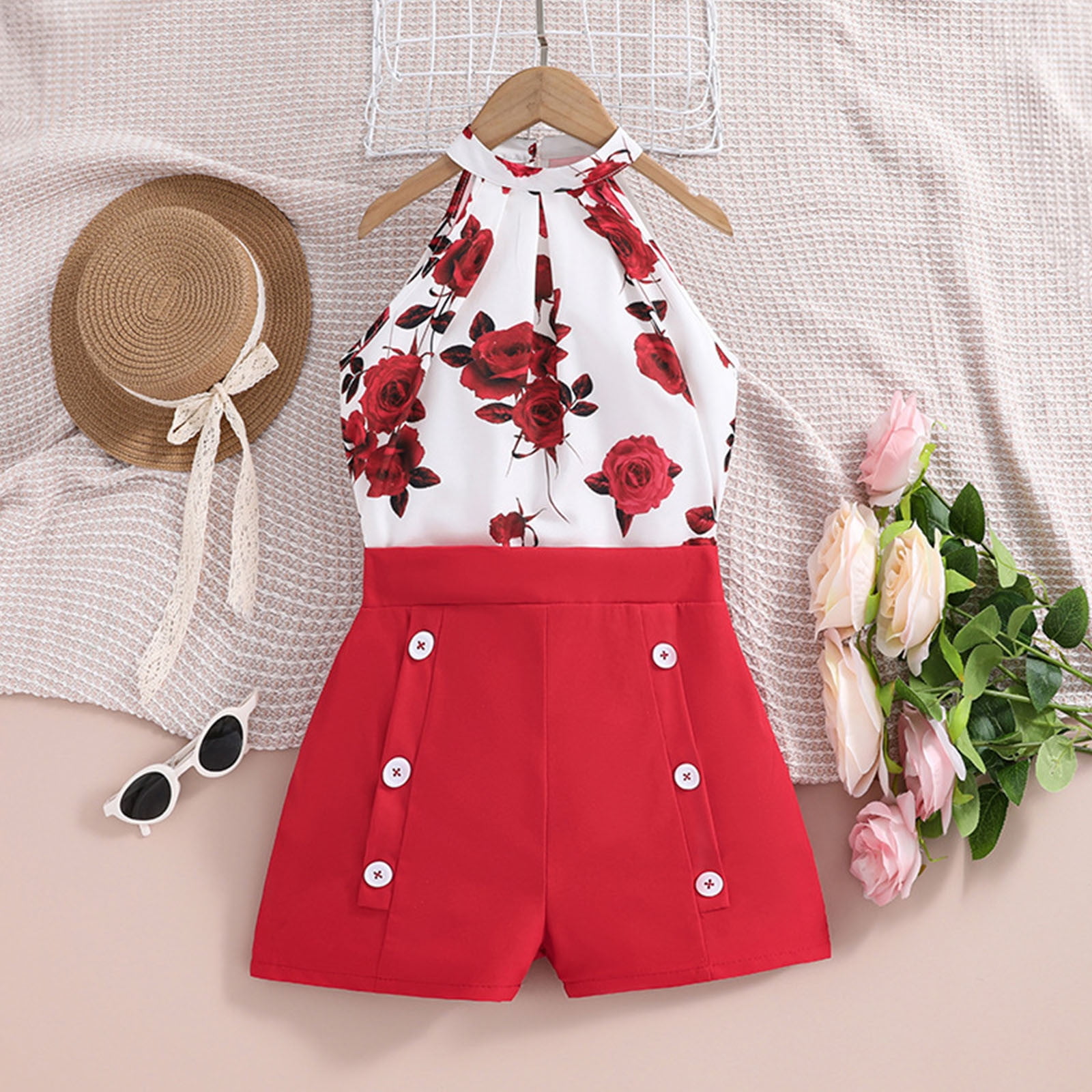 RYDCOT Kids Girls Clothes Outfit Set Summer 2024 Sleeveless Hanging ...