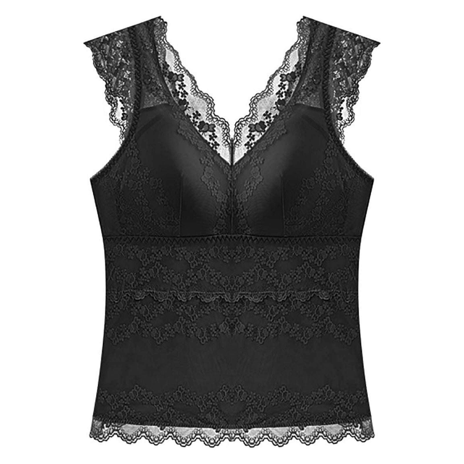 Rydcot Lace Tank Tops With Built In Bras Camisole Top Push Up With Pads Fashion Hollow Lace