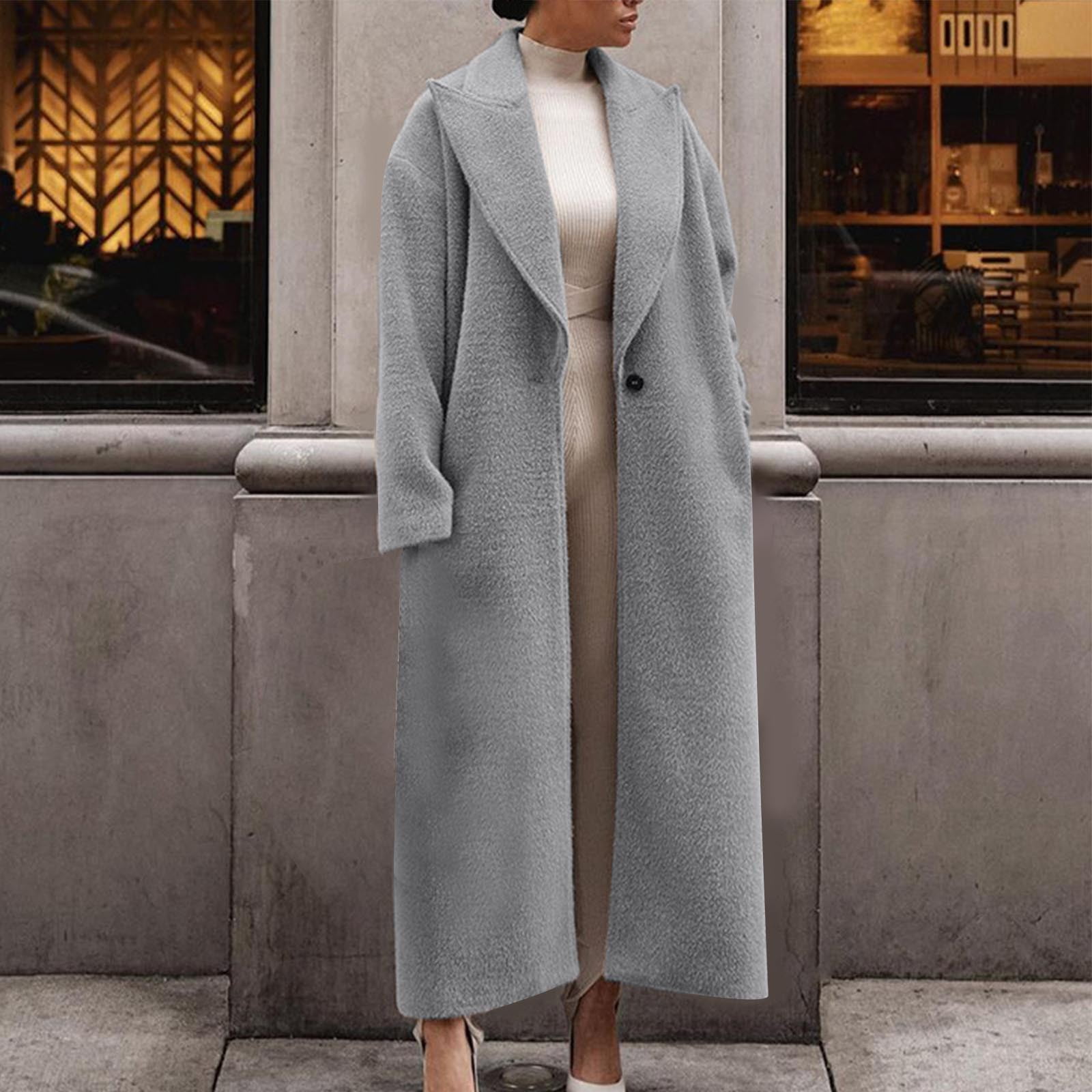 RYDCOT Long Coats for Women Winter Wool Plus Size Trench Coats Lapel ...