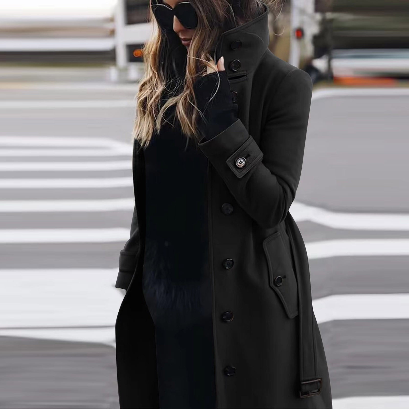 RYDCOT Long Pea Coats for Women Winter Stand Collar Double Breasted ...