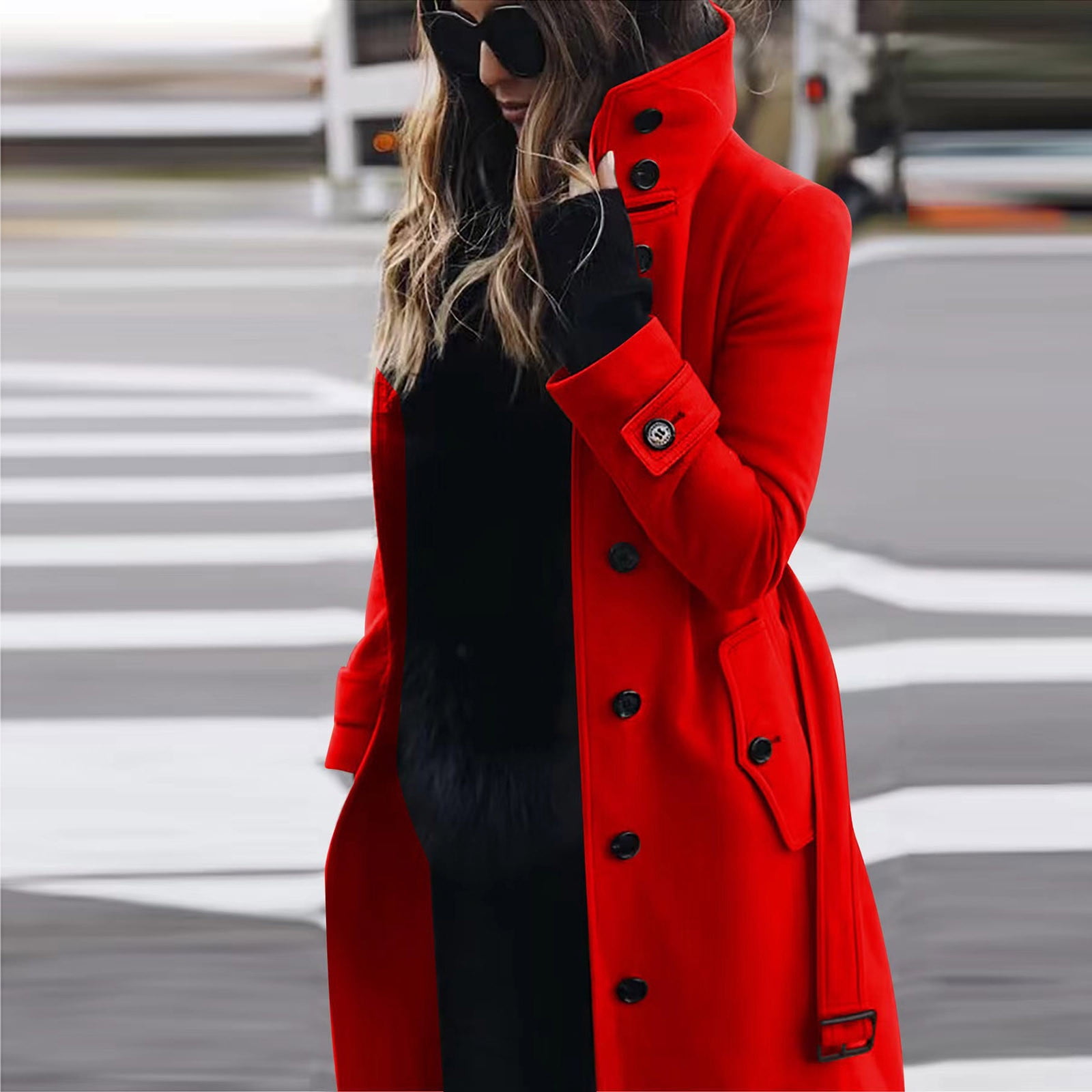 RYDCOT Long Pea Coats for Women Winter Stand Collar Double Breasted ...