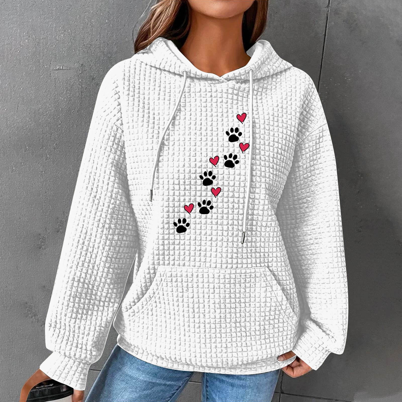 RYDCOT Love Heart Dog Paw Print Sweatshirts Women Long Sleeve Pullover ...