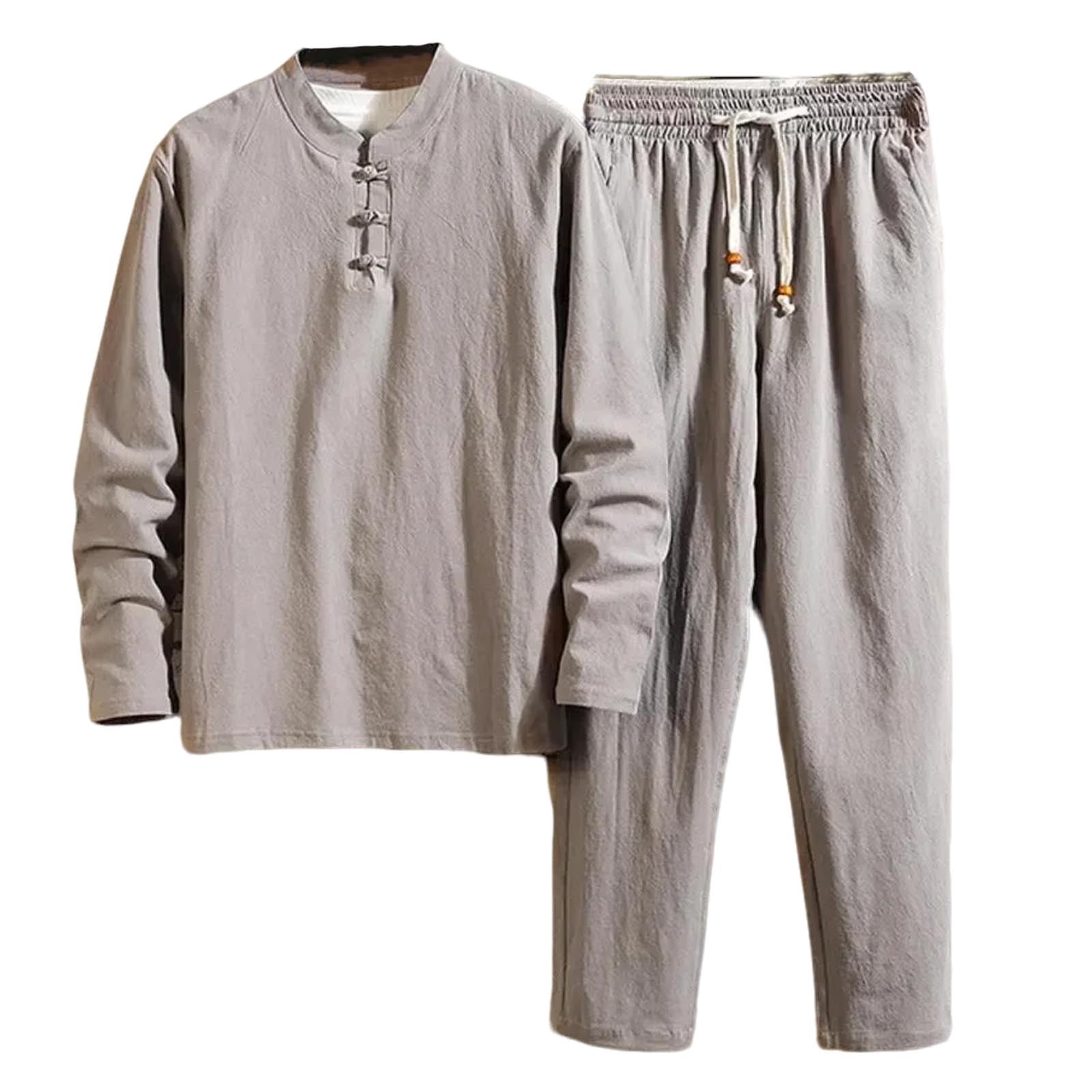 RYDCOT Men's 2 Pieces Cotton and Linen Set Casual Outfits for Men ...