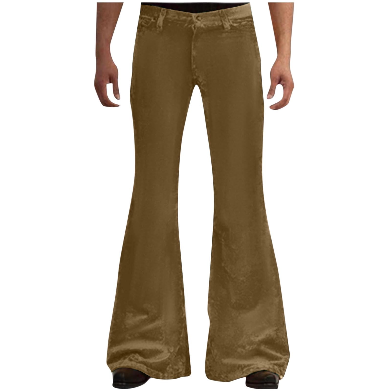 RYDCOT Men's 60s 70s Gold Velvet Flare Pants Disco Denim Vintage ...