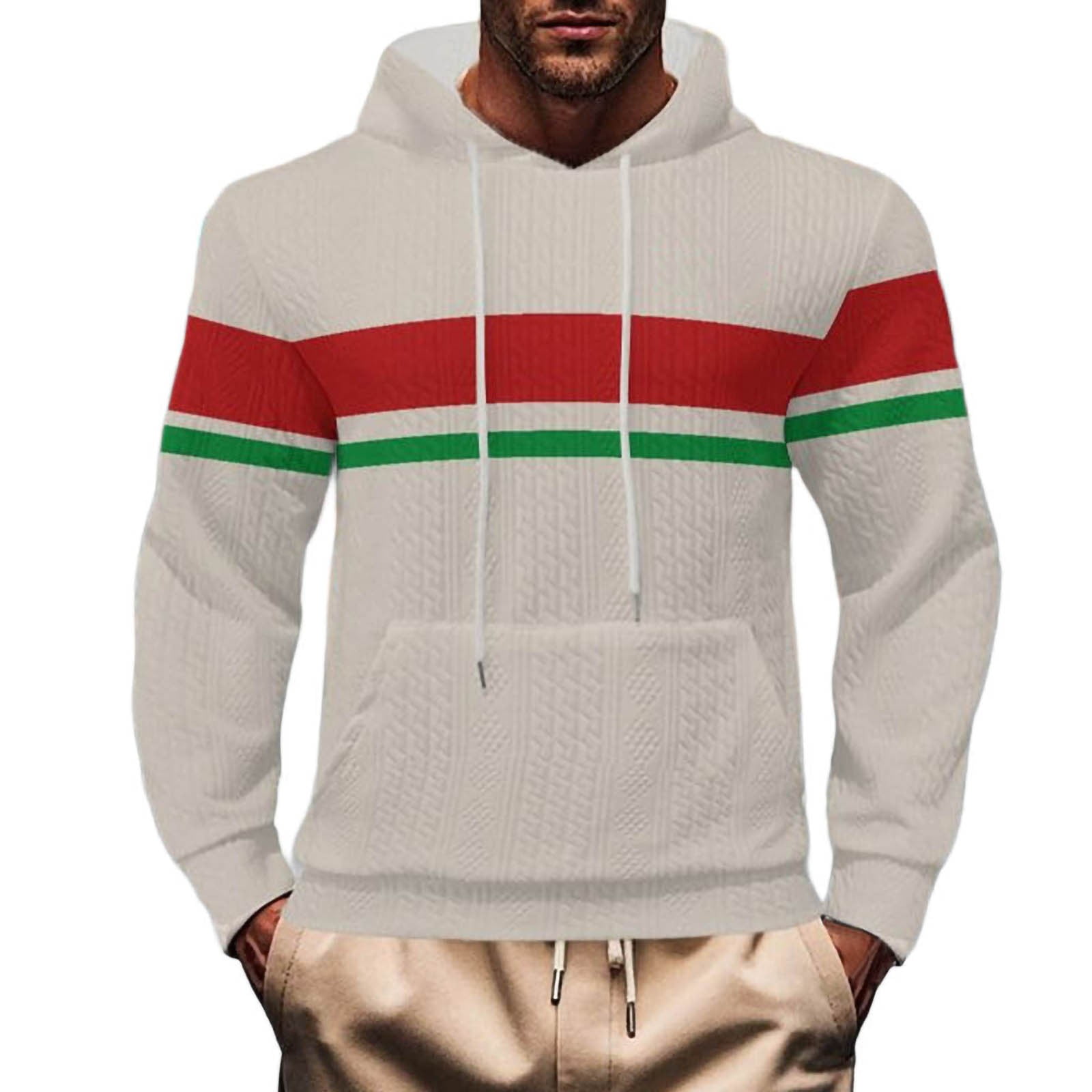RYDCOT Men's Color Blocked Strip Hoodies Pullover Casual Long Sleeve ...