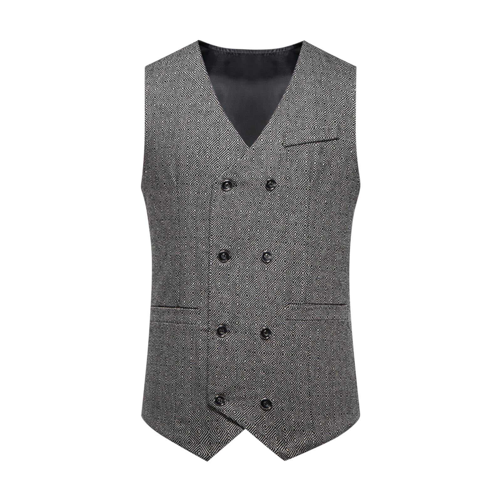 RYDCOT Men's Double-Breasted Suit Vests Wool Tweed Herringbone Vest V ...