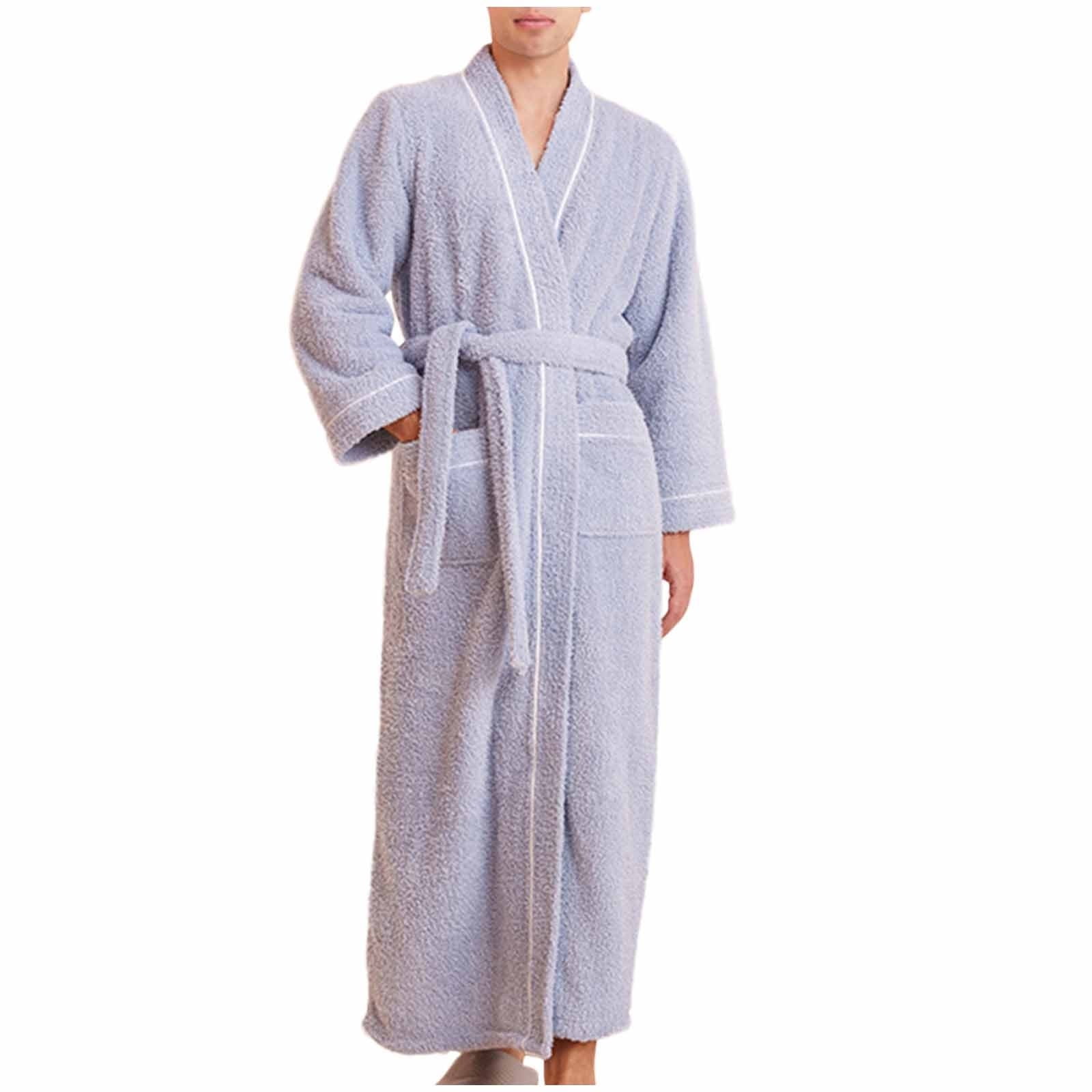 RYDCOT Men's Flannel Long Sleeve Robe House Bathrobe Full Length Fluffy ...