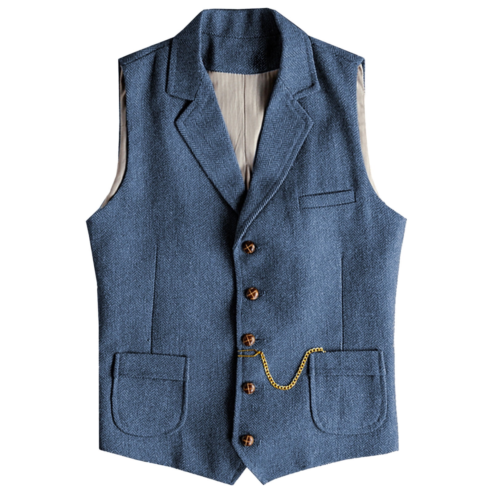 RYDCOT Men's Lapel Single Breasted Suit Vest V-Neck Sleeveless Vest ...
