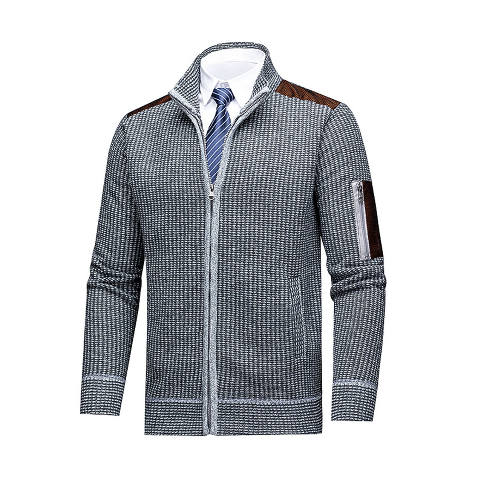RYDCOT Men's Long Sleeve Stand-up Collar Cardigan Fleece Jacket with ...