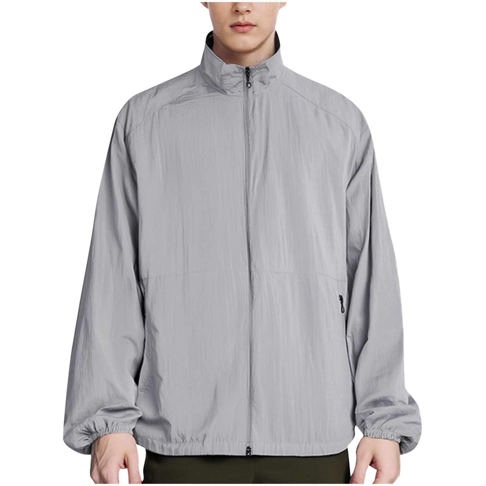 RYDCOT Men's Long Sleeve Stand up Collar Full Zip Shirts Sun Protection ...