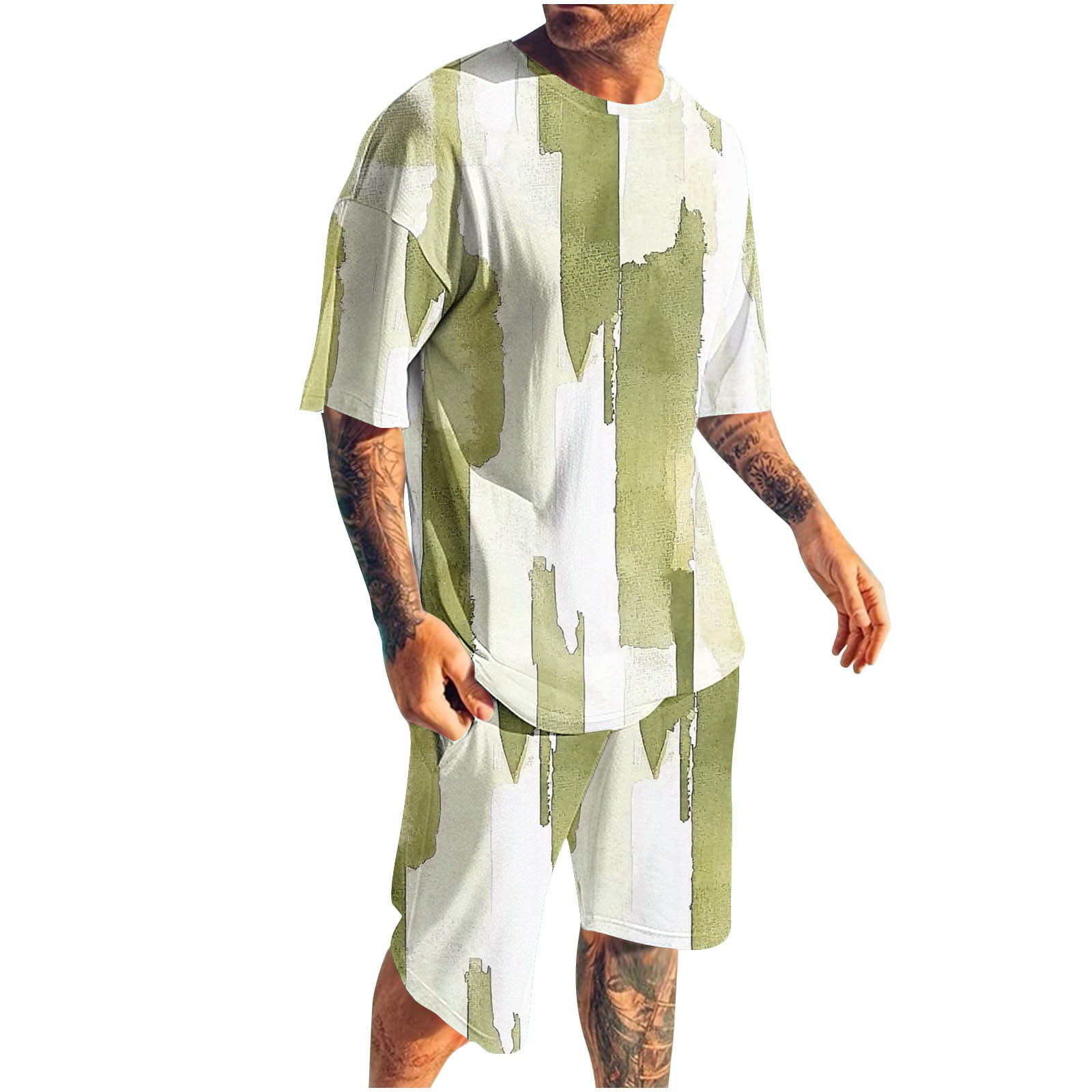 RYDCOT Men's Loose Color Blocked 2 Piece Short Sleeve Tracksuit ...