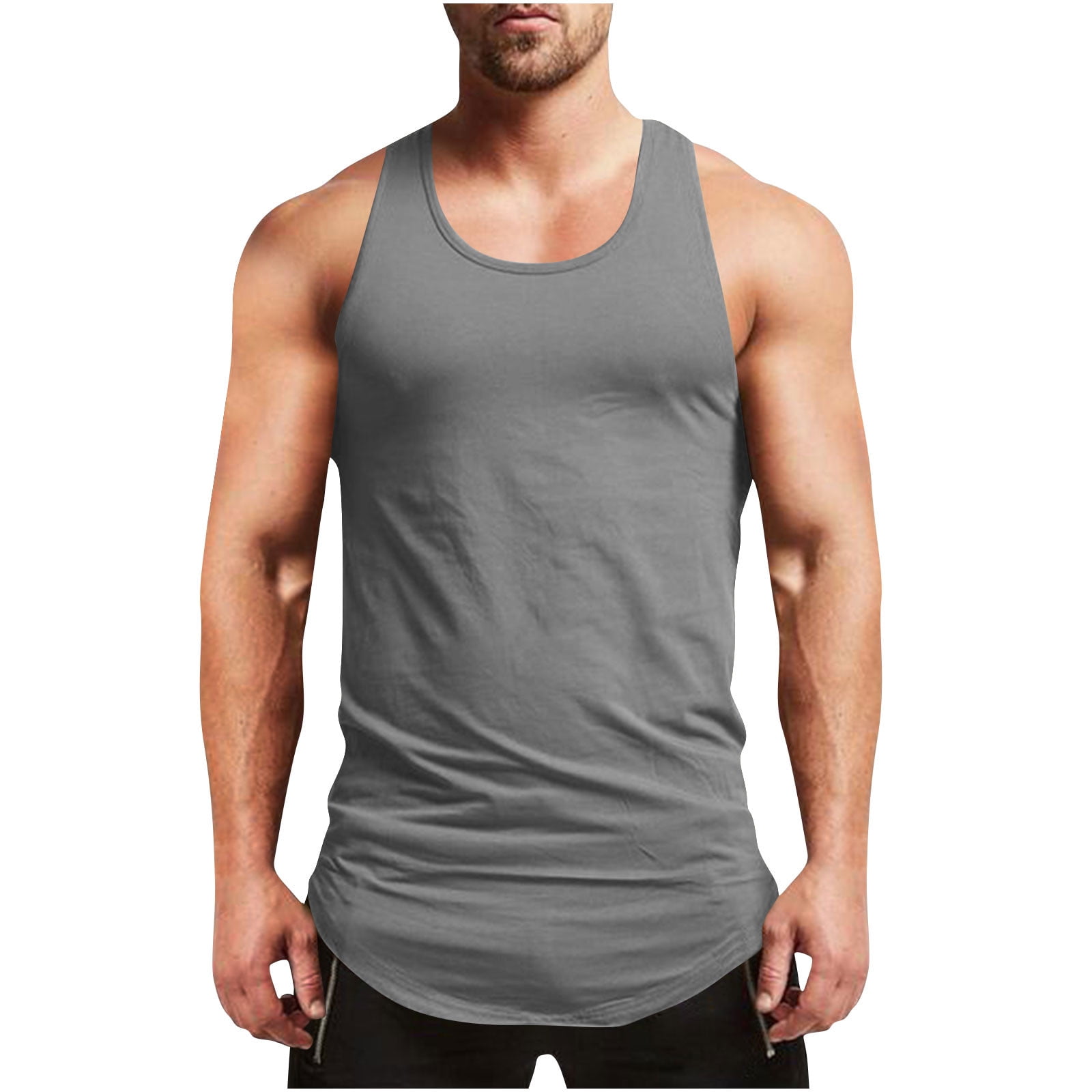 RYDCOT Men's Muscle Gym Workout Stringer U-Shaped Hem Tank Tops ...