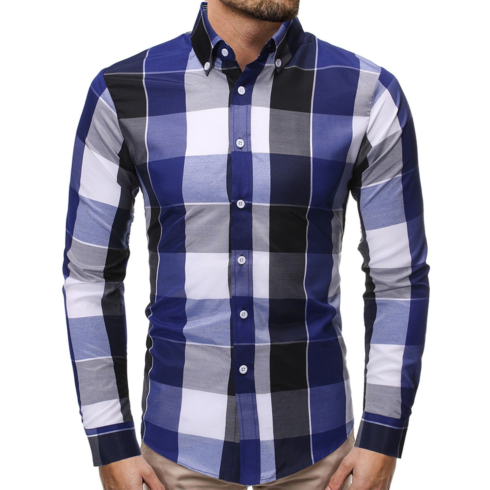 RYDCOT Men's Plaid Shirts Long Sleeve Regular Fit Stretch Check Button ...