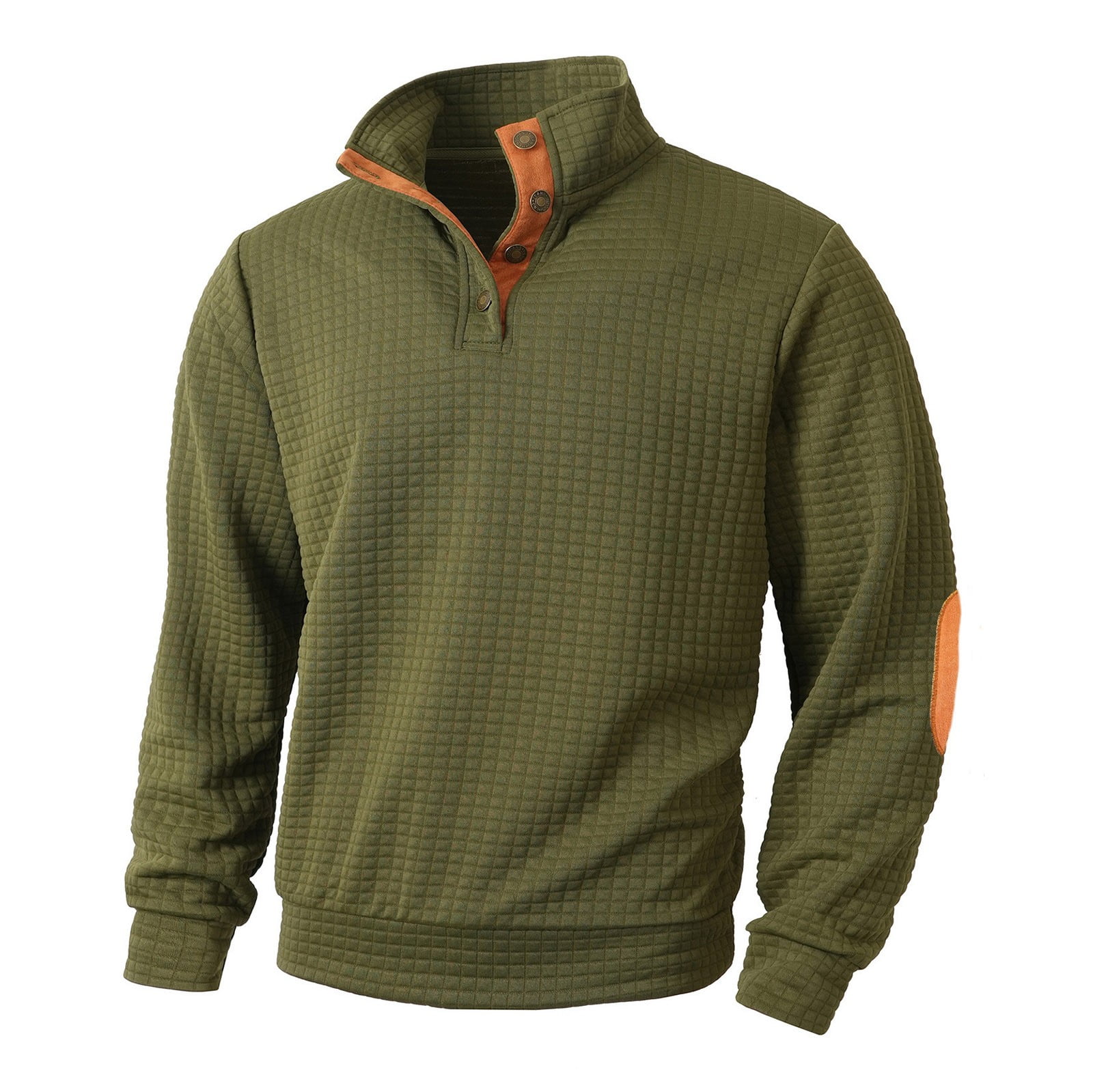 RYDCOT Men's Quilted Sweatshirt Casual Square Grid Texture Long Sleeve ...