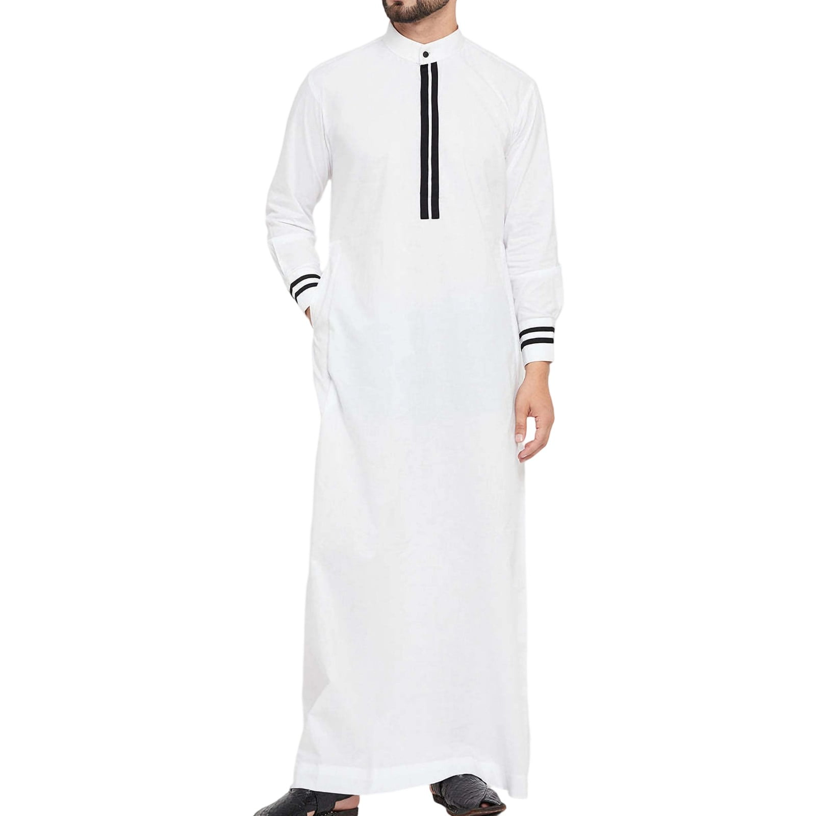 RYDCOT Men's Saudi Arabic Thobe Long Sleeve Button Robe Ramadan Muslim ...
