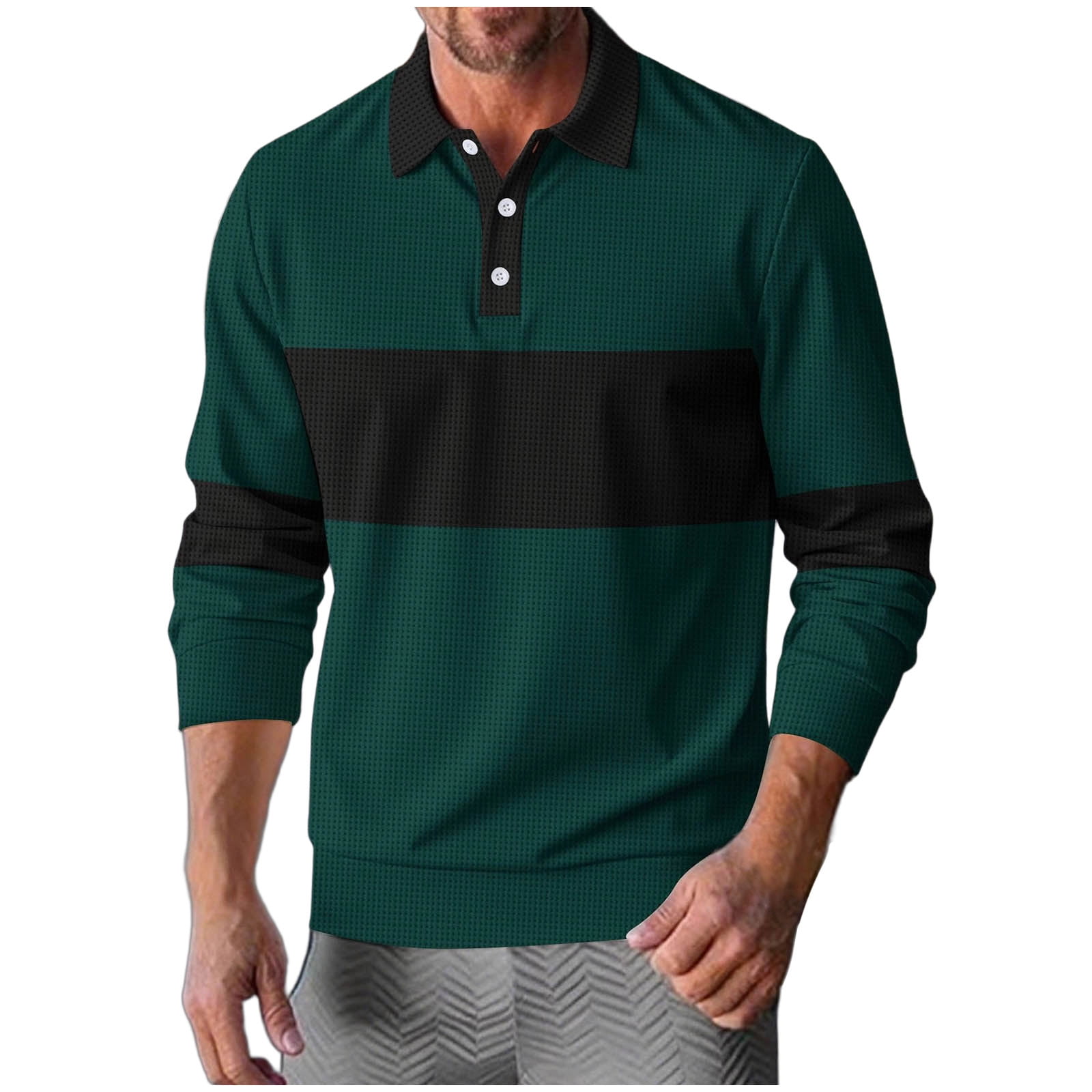RYDCOT Men's Spring Fall Polo Shirts Long Sleeve Casual Waffle Polo T ...