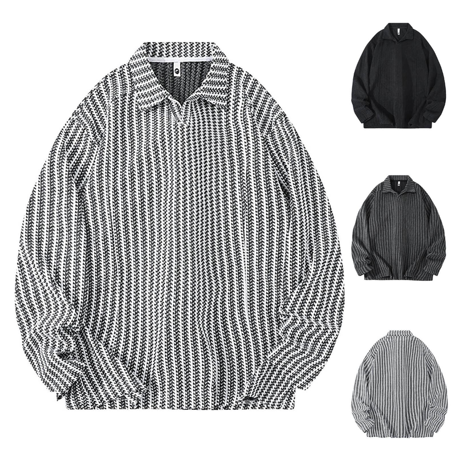 RYDCOT Men's Striped Texture Sweatshirts Long Sleeve Collared Preppy ...