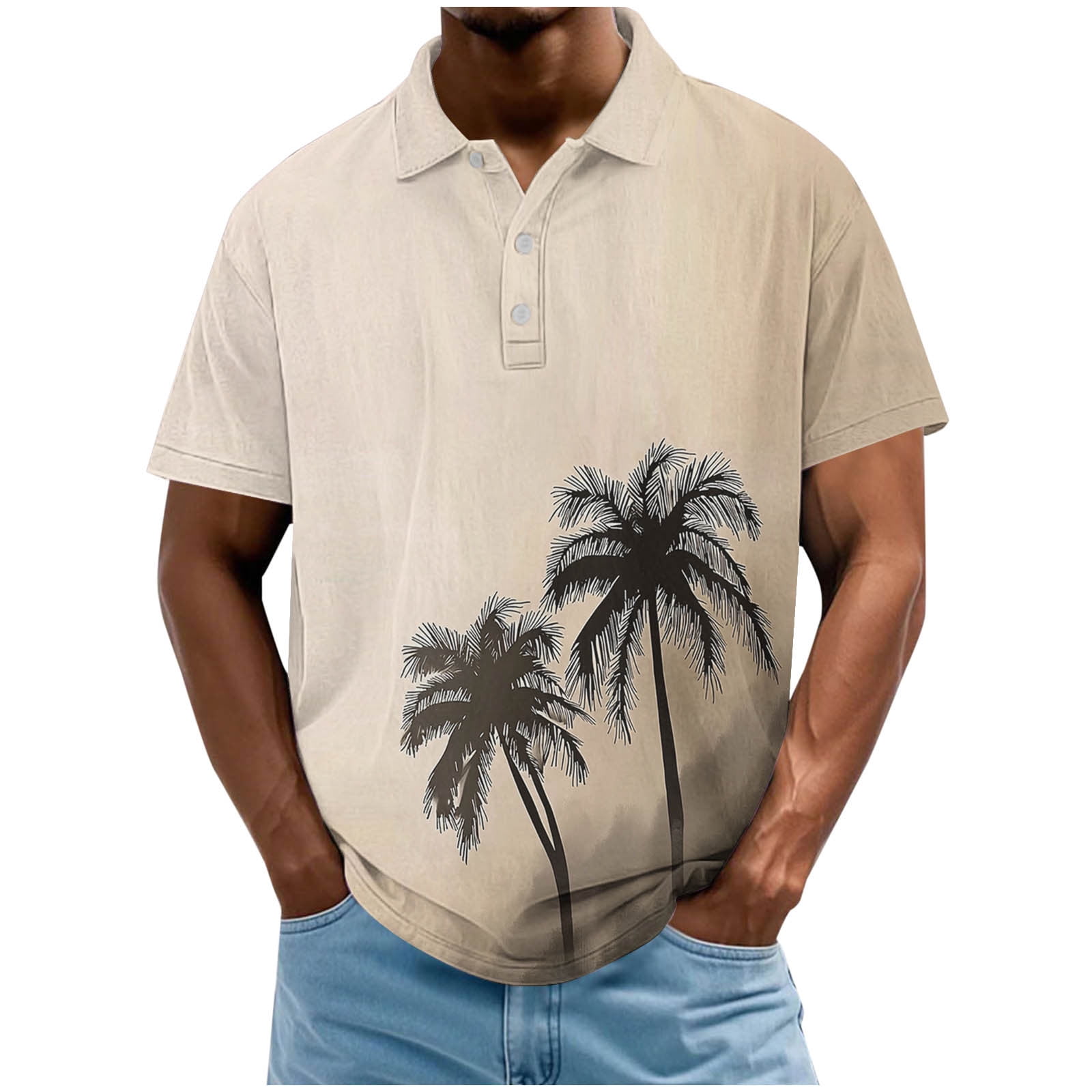 RYDCOT Men's Summer Graphic Coconut Tree Print Cotton Shirts Crew Neck ...