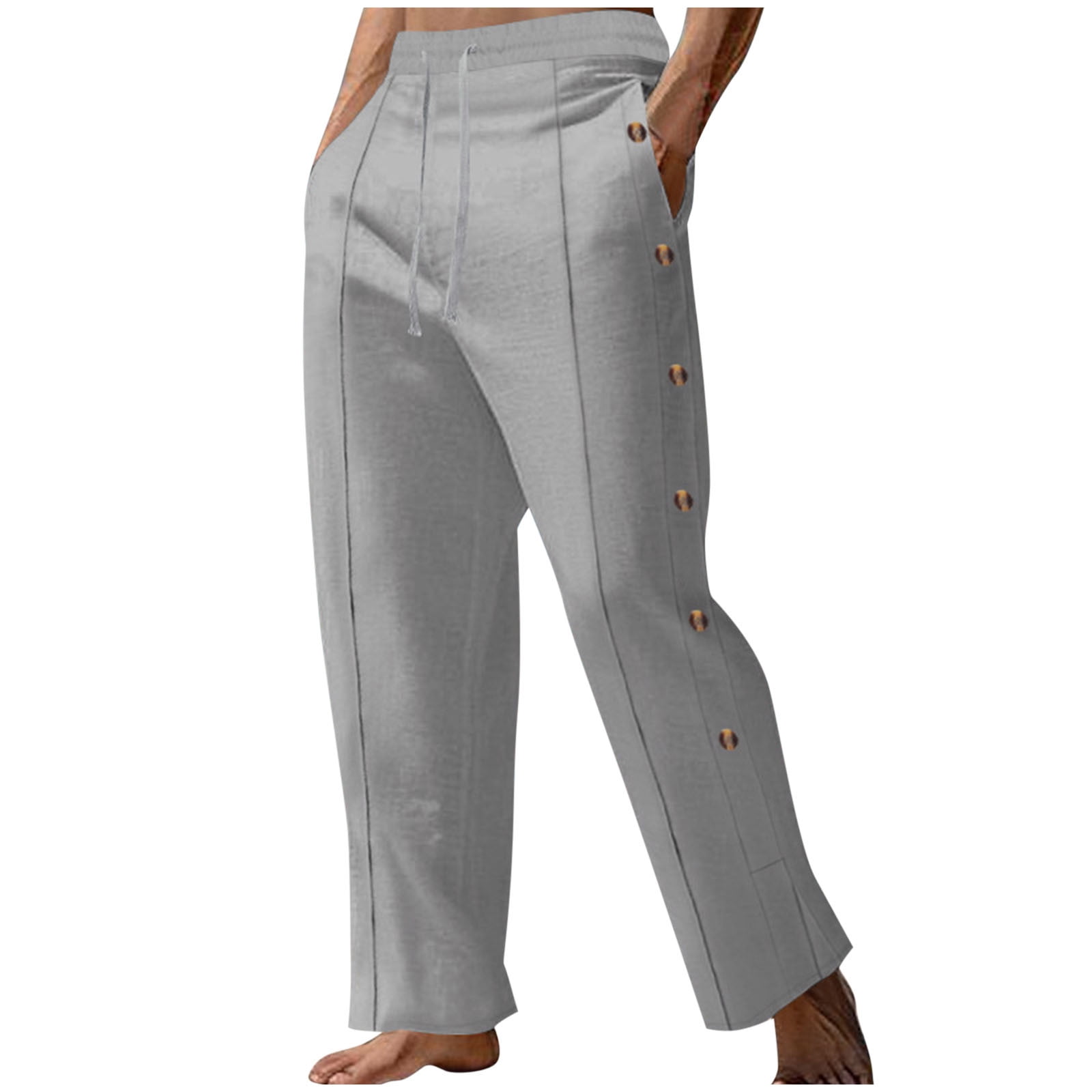 RYDCOT Men's Tear Away Cotton and Linen Pants 2 Side Buckle Full Open ...