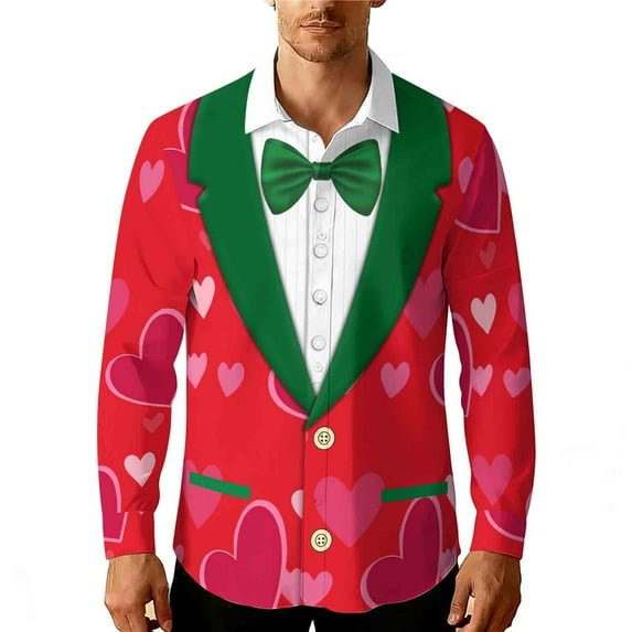 RYDCOT Men's Valentine's Day Holiday Tuxedo 2 in 1 Button Down Shirts ...
