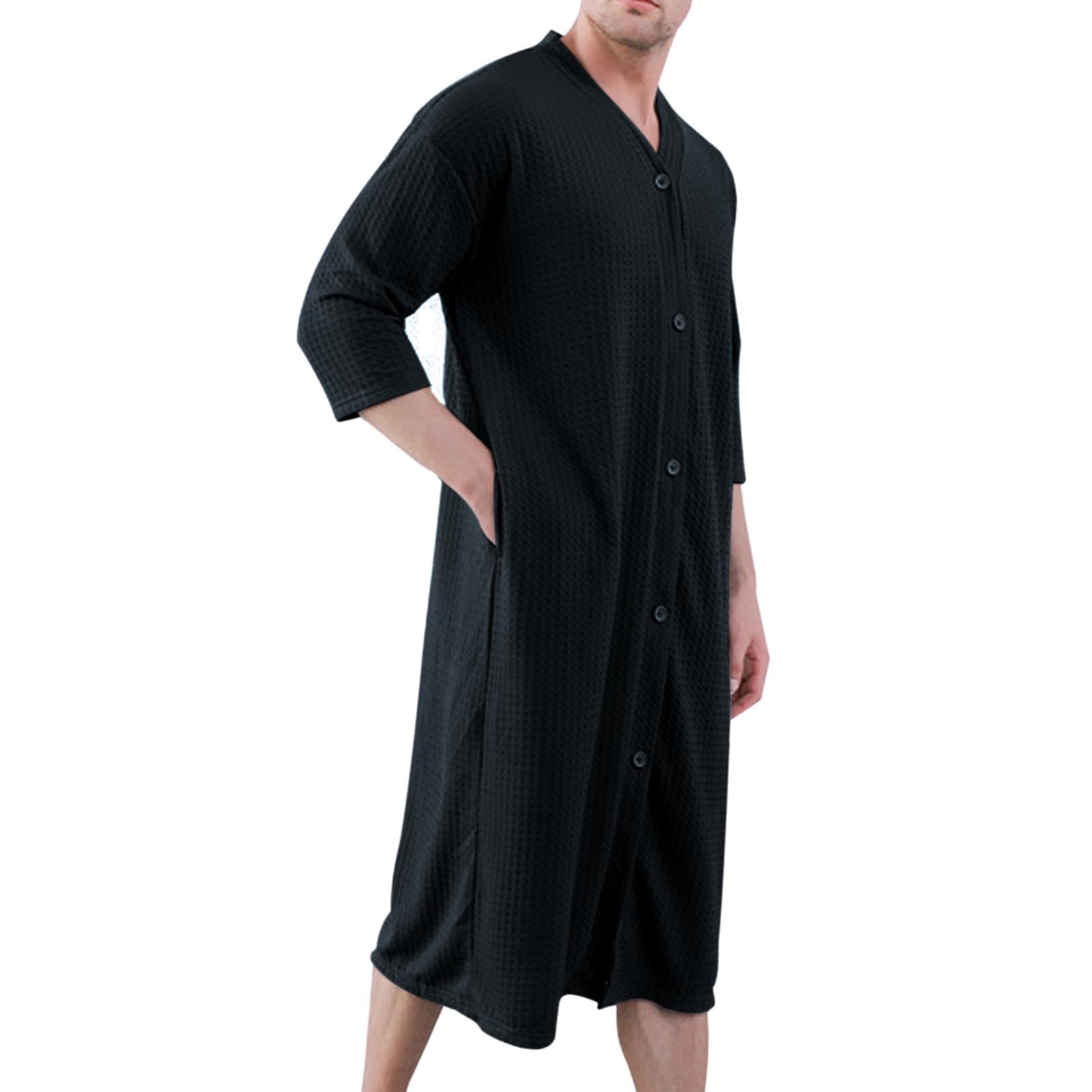 RYDCOT Men's Waffle Soft Robe Button Down House Coat Long Nightgown ...
