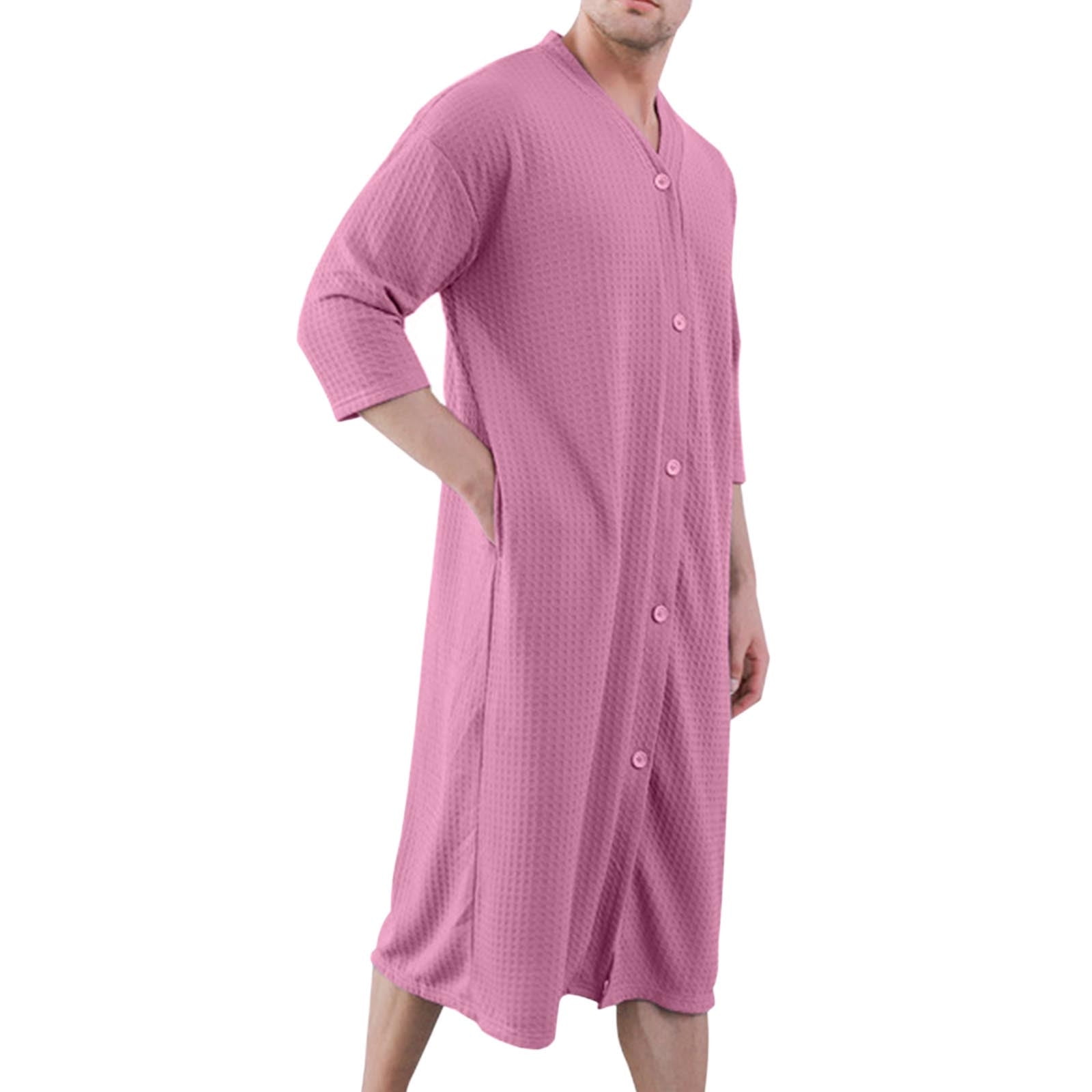 RYDCOT Men's Waffle Soft Robe Button Down House Coat Long Nightgown ...