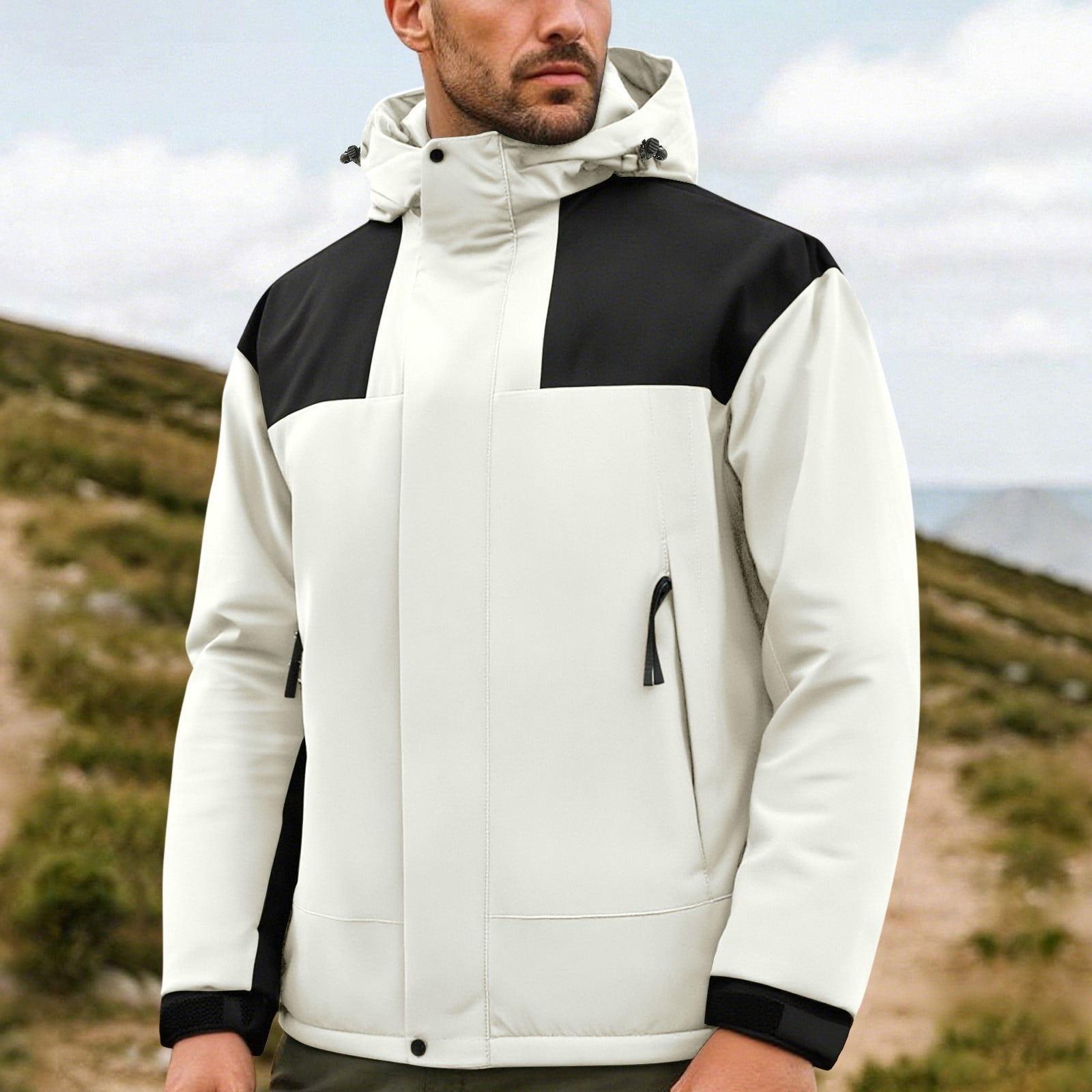 RYDCOT Men's Winter Jacket with Hoodie Zip Up Outdoor Soft Shell Hooded ...