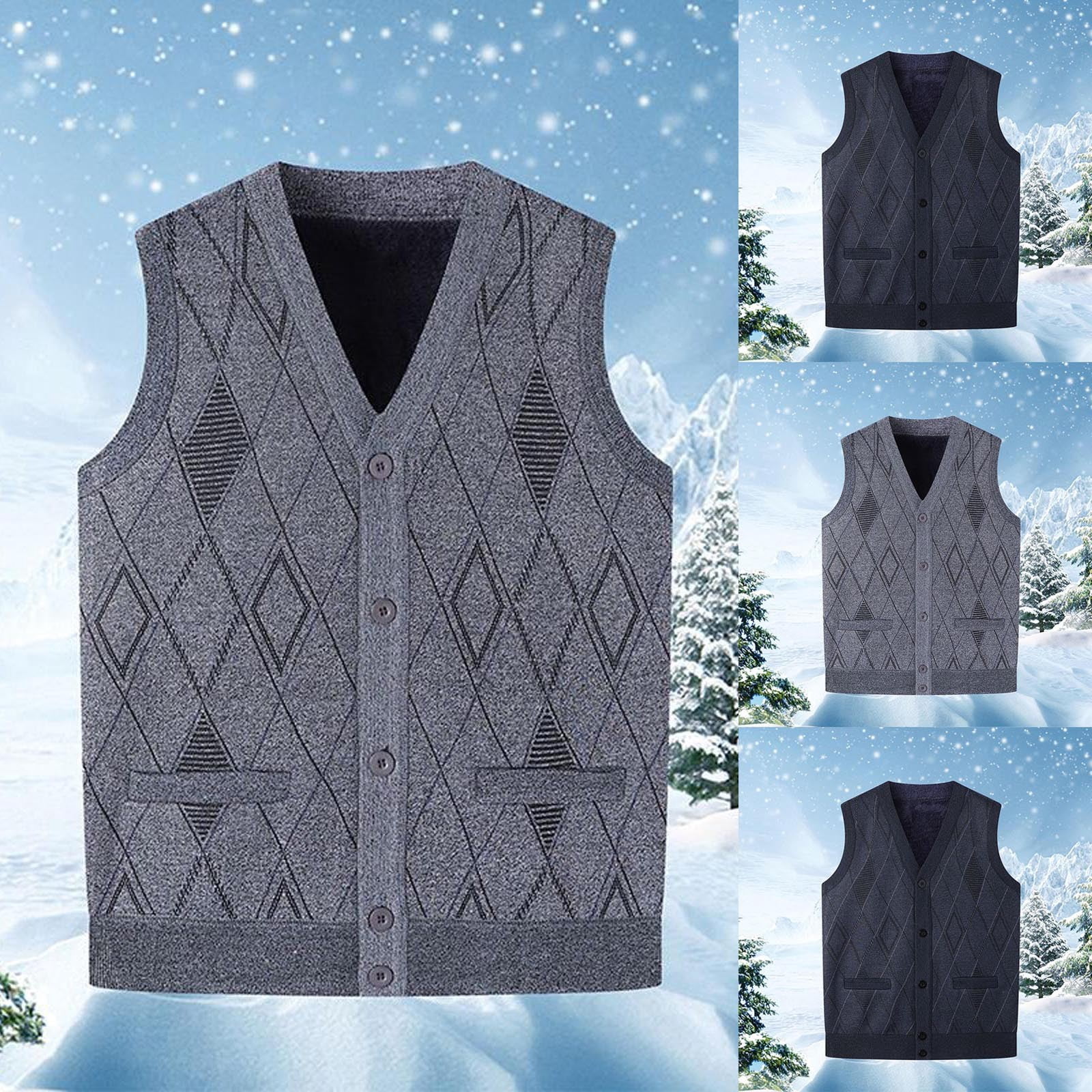 RYDCOT Mens Argyle Warm Single Breasted Fashion Sweater Vests V Neck ...