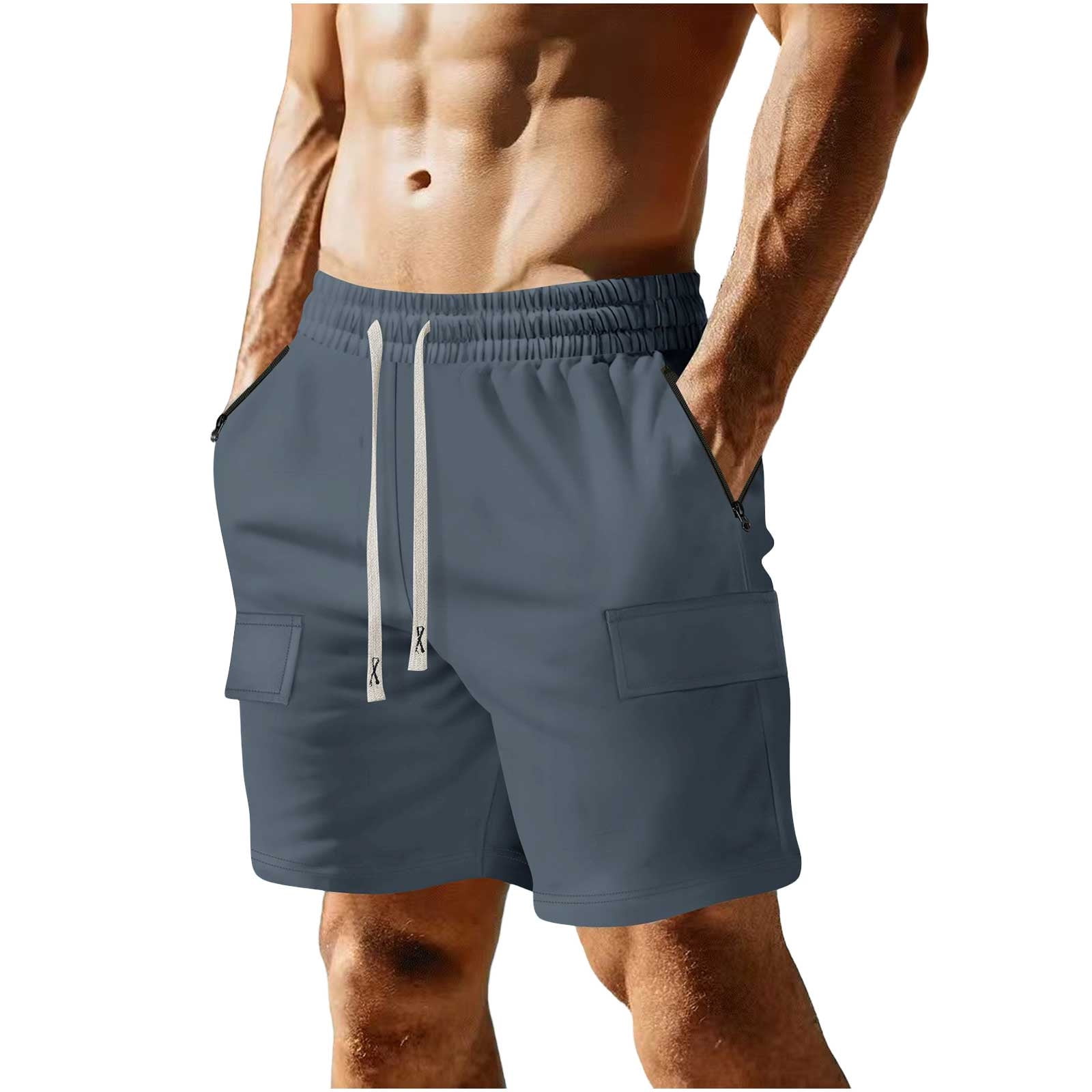 RYDCOT Mens Casual Sweat Cargo Cotton Shorts Drawstring Elastic Waist ...