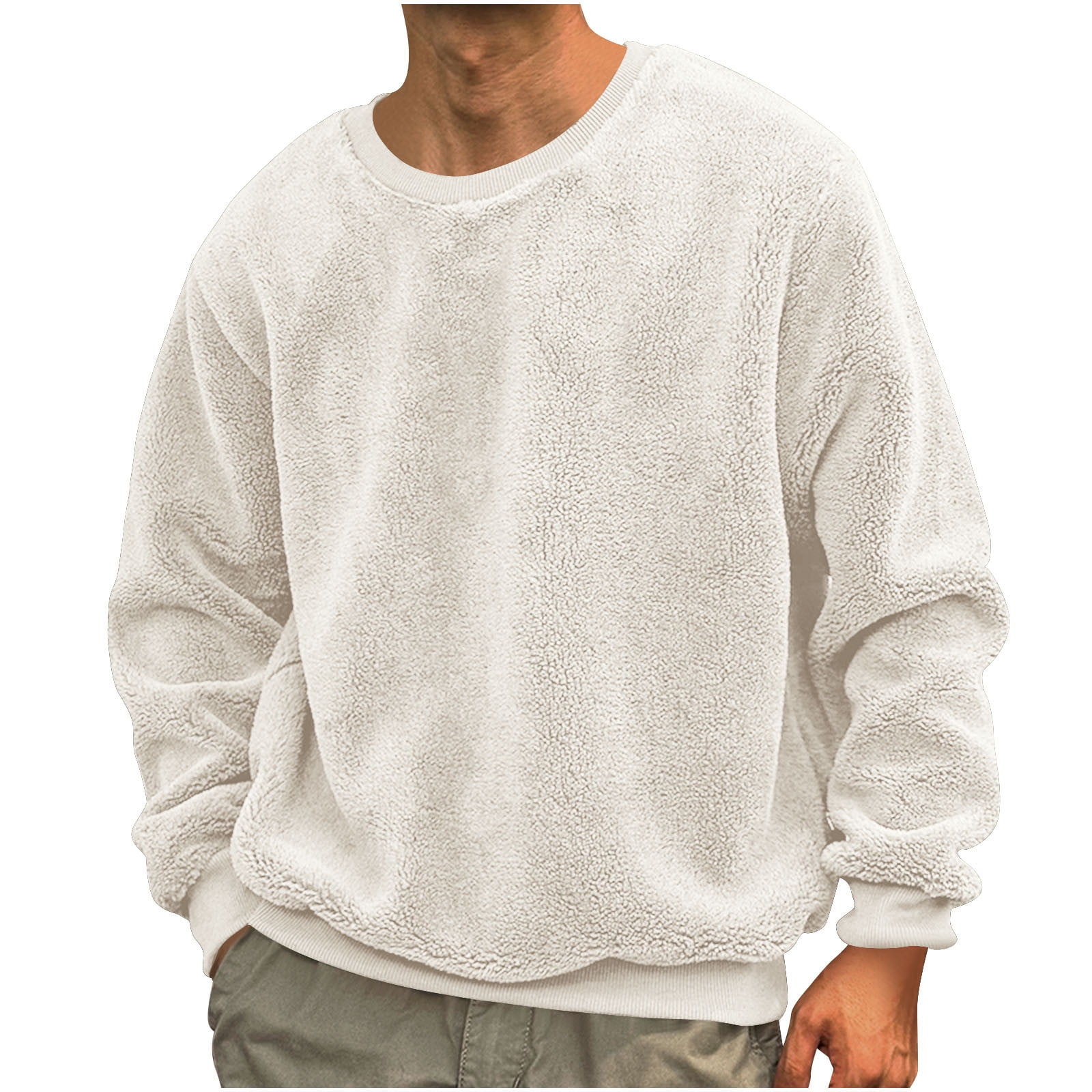 RYDCOT Mens Fuzzy Sherpa Sweatshirt Long Sleeve Fluffy Crew Neck ...