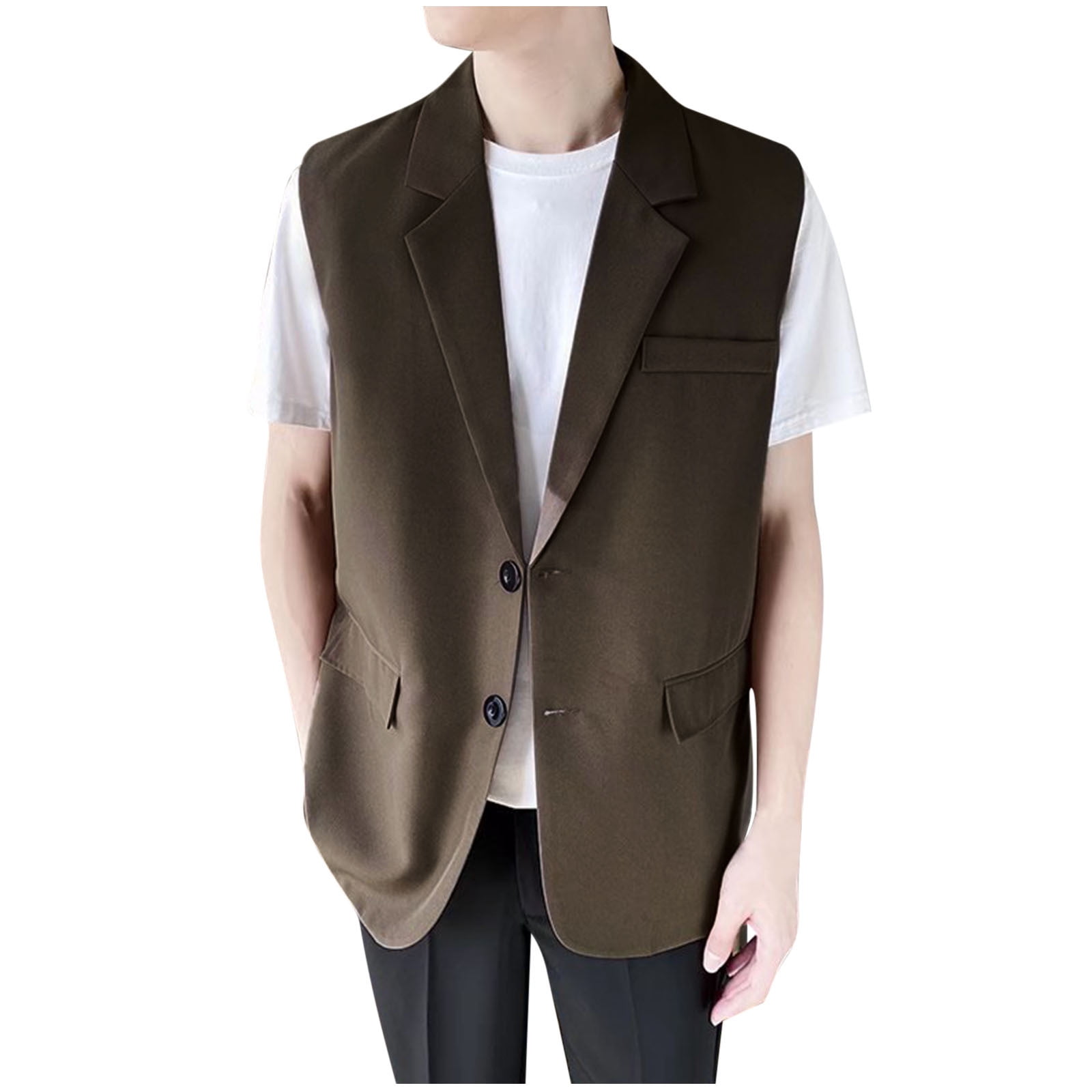 RYDCOT Mens Owersized formal Business Dress Suit Vests 2 Buttons ...