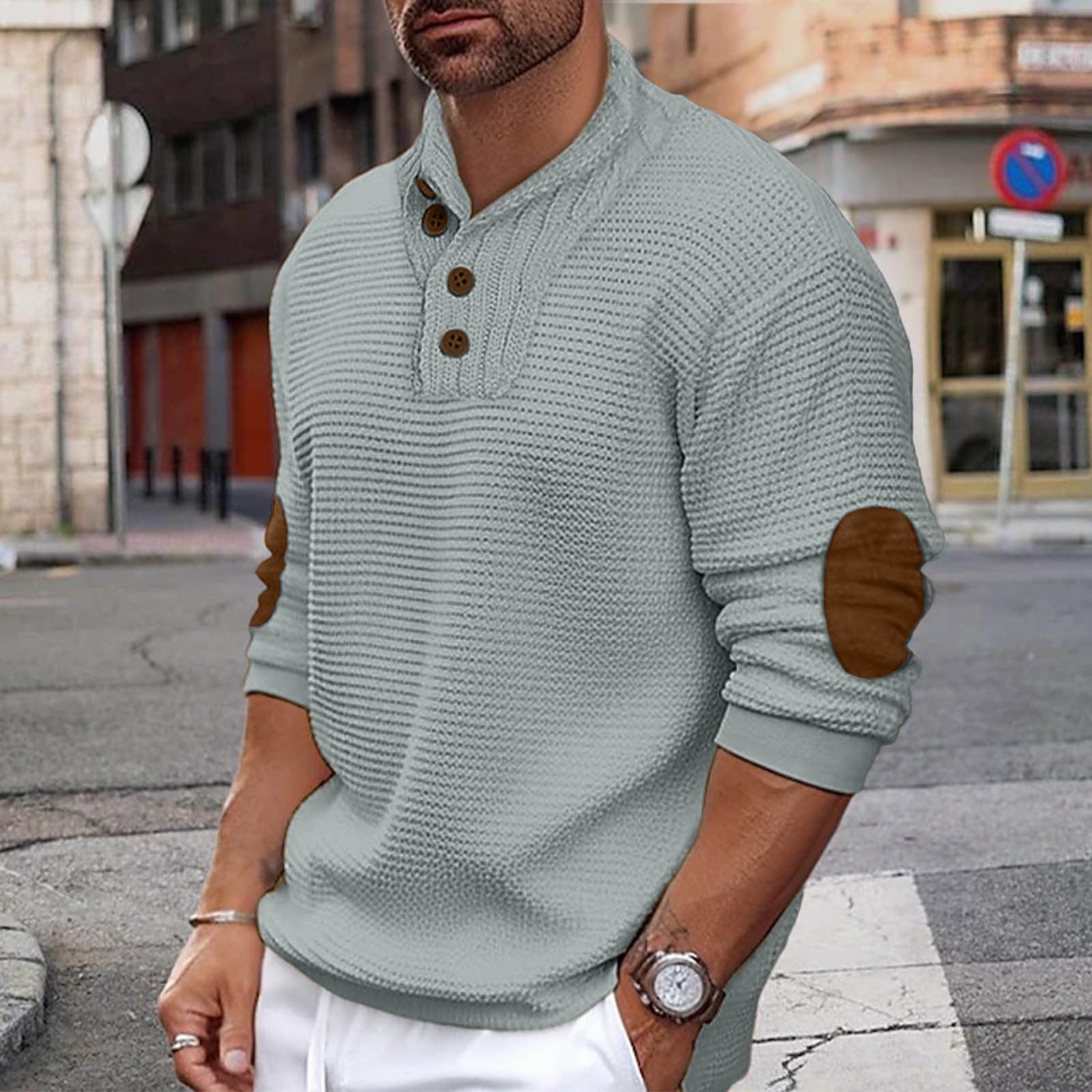 RYDCOT Mens Shawl Collar Pullover Sweaters long sleeve V Neck Button ...