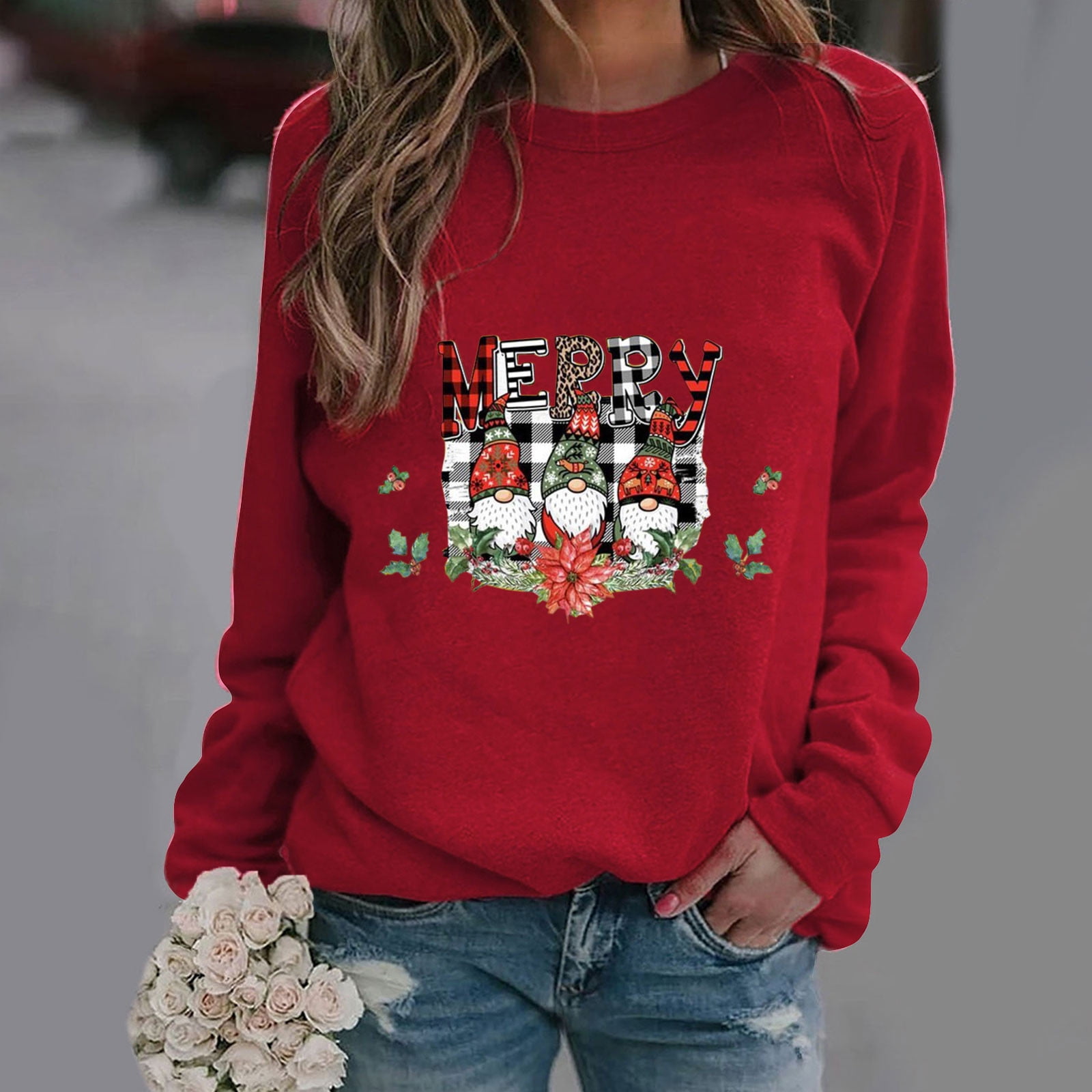 RYDCOT Merry Christmas Shirts for Women 2023 Crewneck Funny Graphic ...