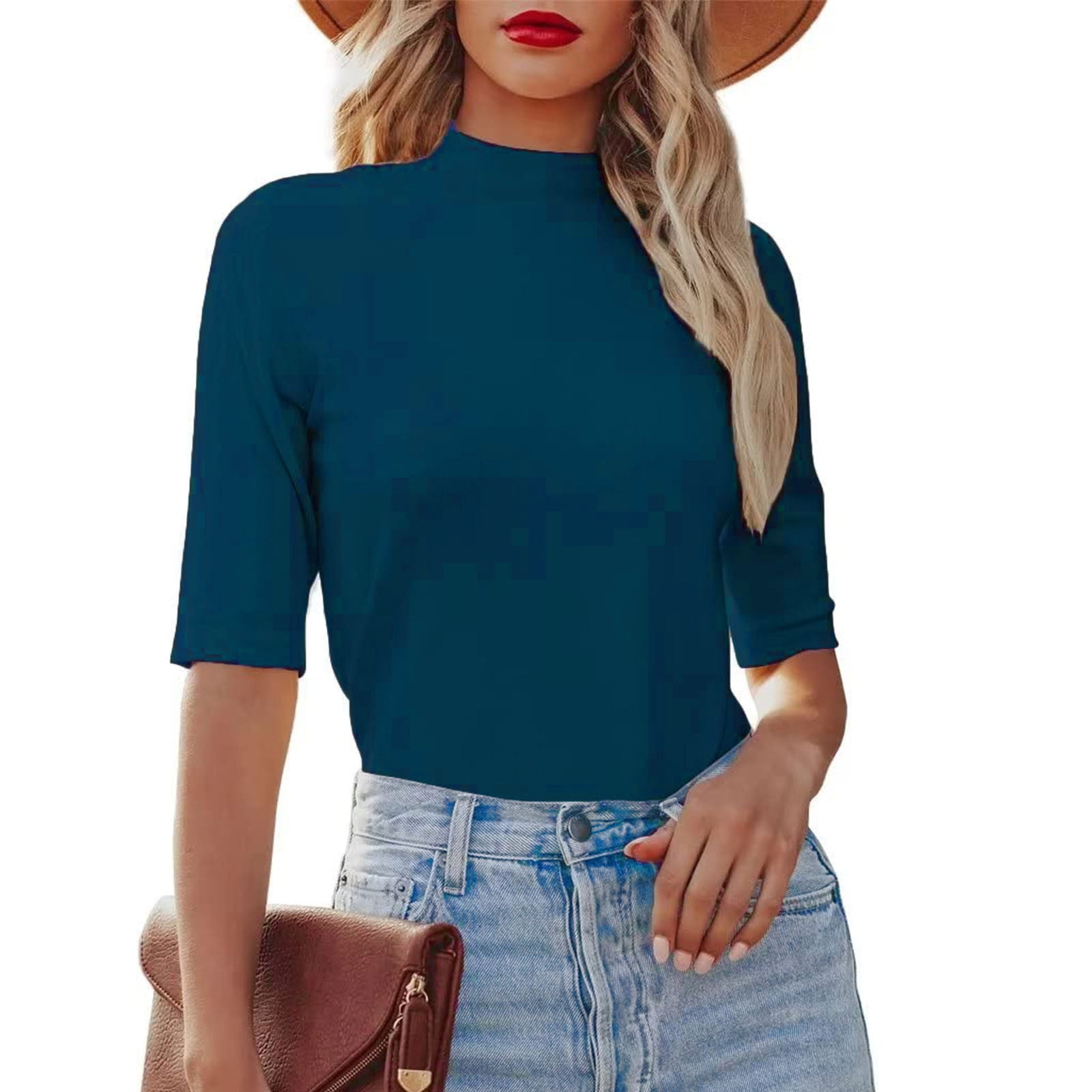 RYDCOT Mock Neck Tops for Women Short Sleeve T-Shirts 2024 Summer ...