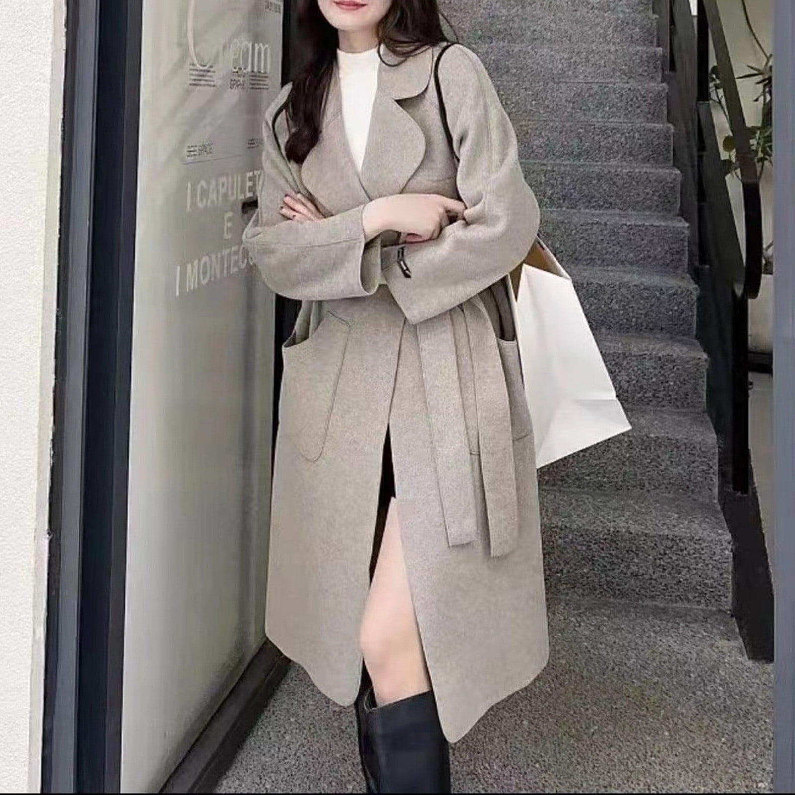 RYDCOT Pea Coats for Women Long Women's Solid Color Fashionable Medium ...