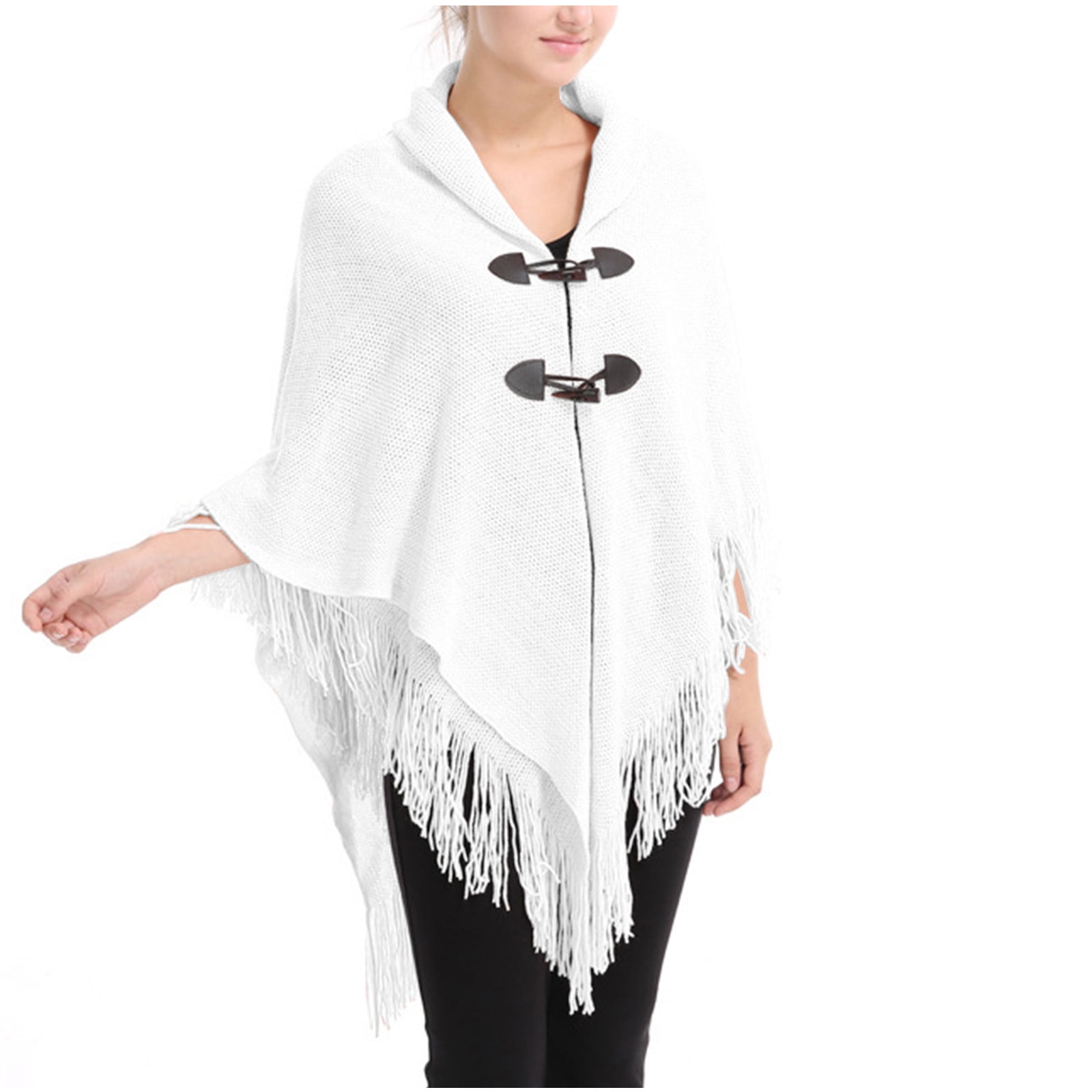 RYDCOT Poncho Sweater Women Open Front Solid Color Buttons Down Cape Shawl Wraps for Women ...