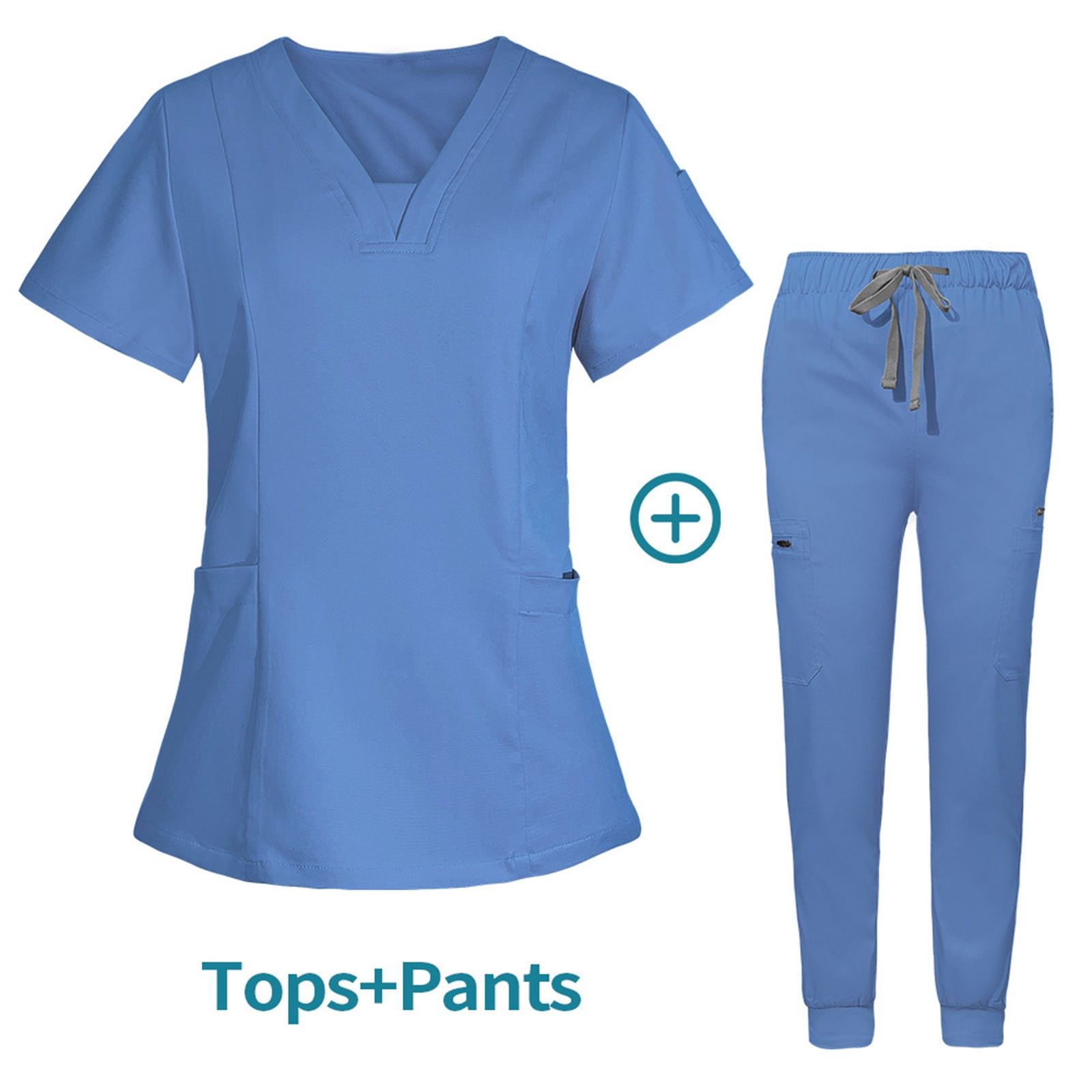 RYDCOT Solid Color Nursing Uniform with Utility Pockets Women's Short ...
