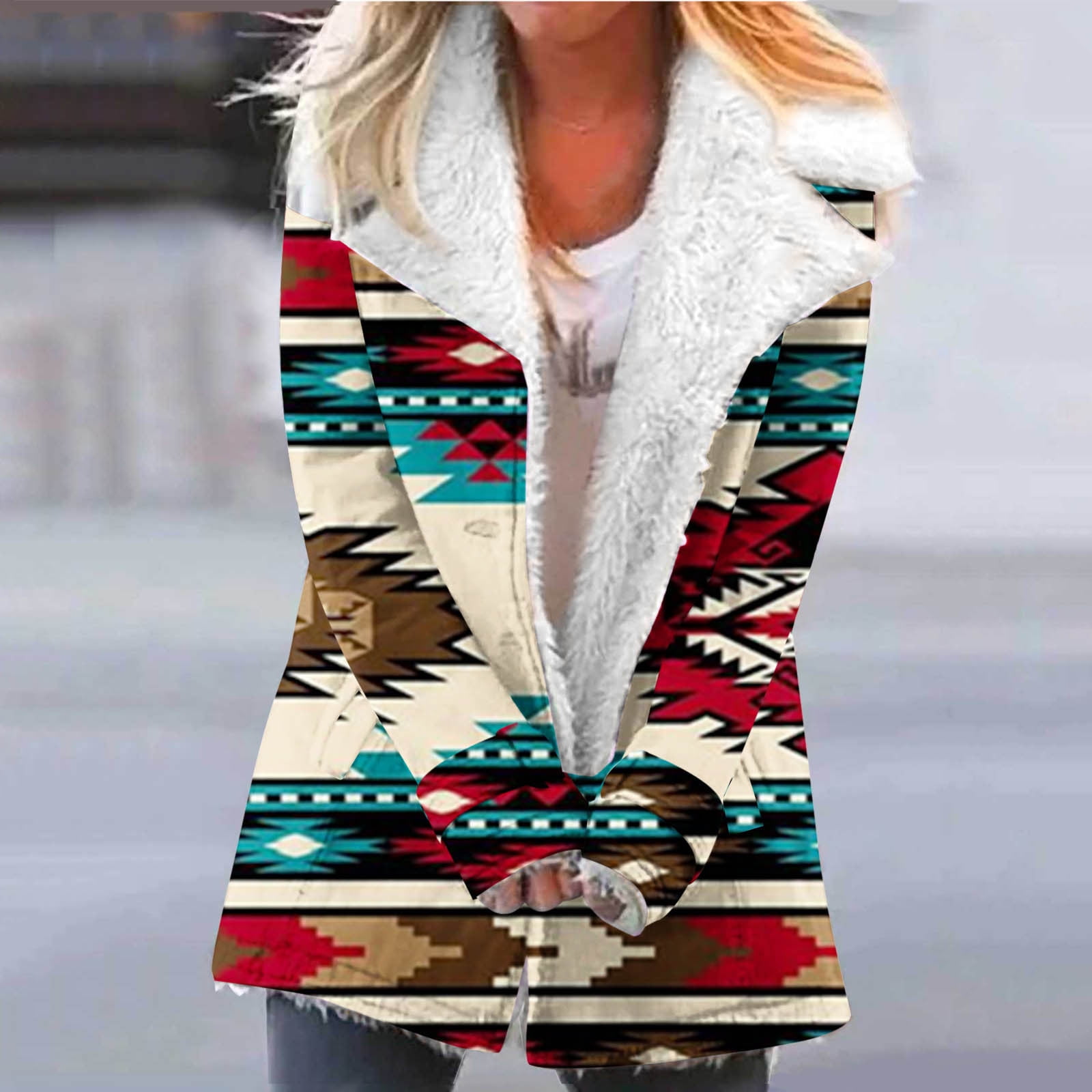 RYDCOT Sherpa Lined Jacket Women Vintage Western Jackets for Women Aztec Plush Button Coat Long ...