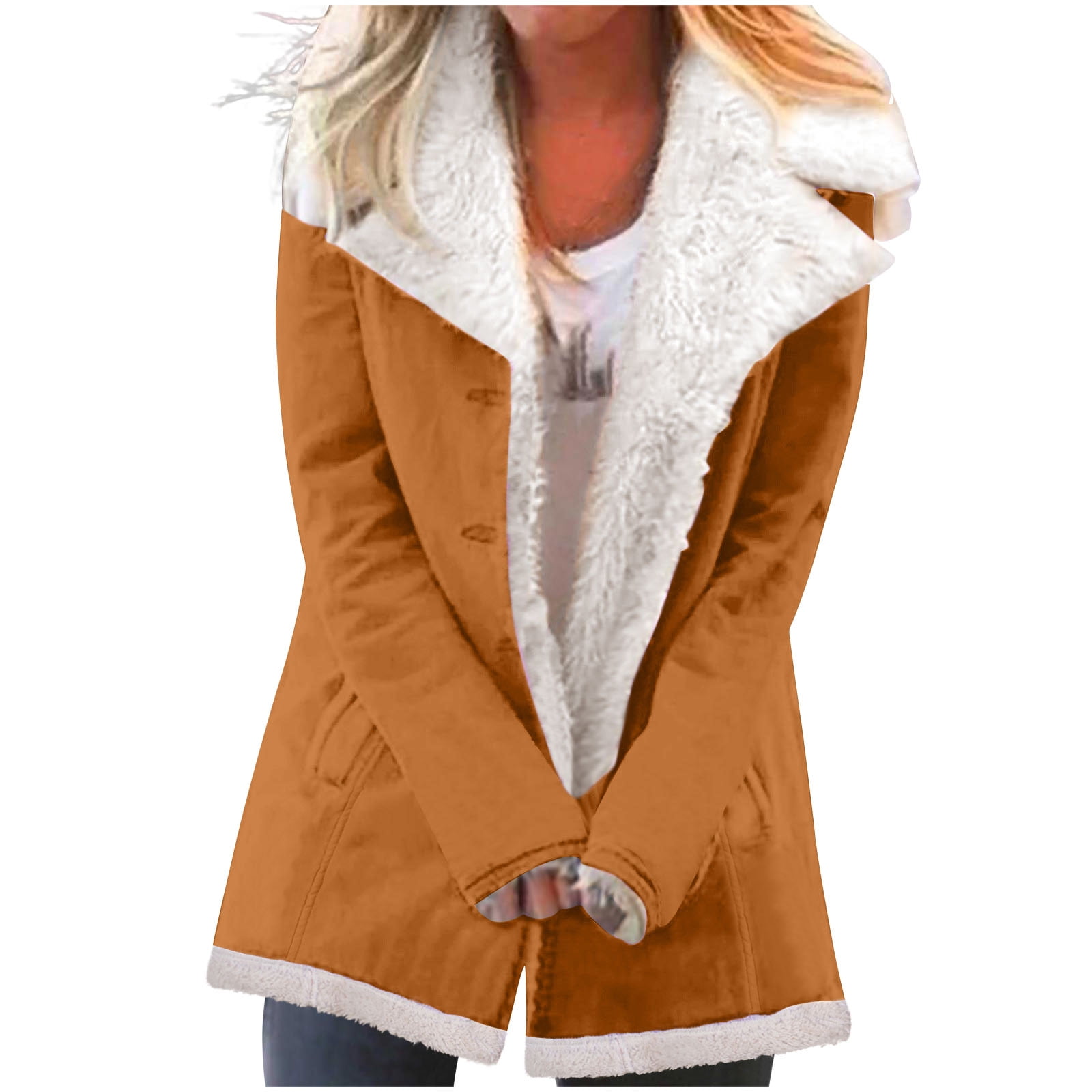 RYDCOT Sherpa Lined Jacket Women Winter Coat for Women 2024 Plush Button Coat Long Sleeve Winter ...