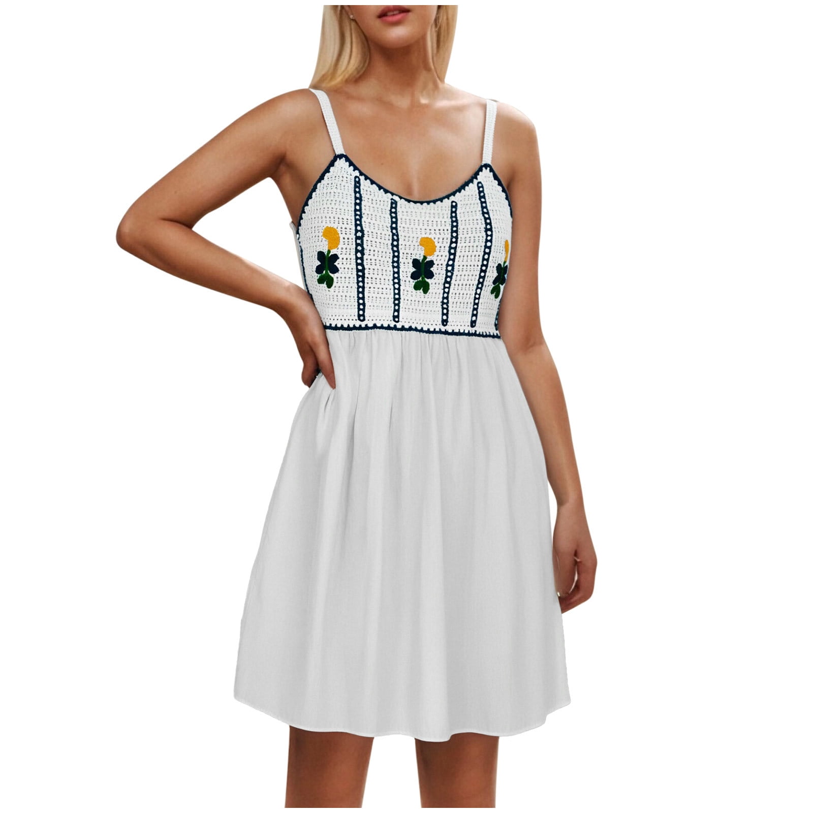 RYDCOT Spaghetti Strap Summer Dresses for Women 2025 Cotton Embroidered ...