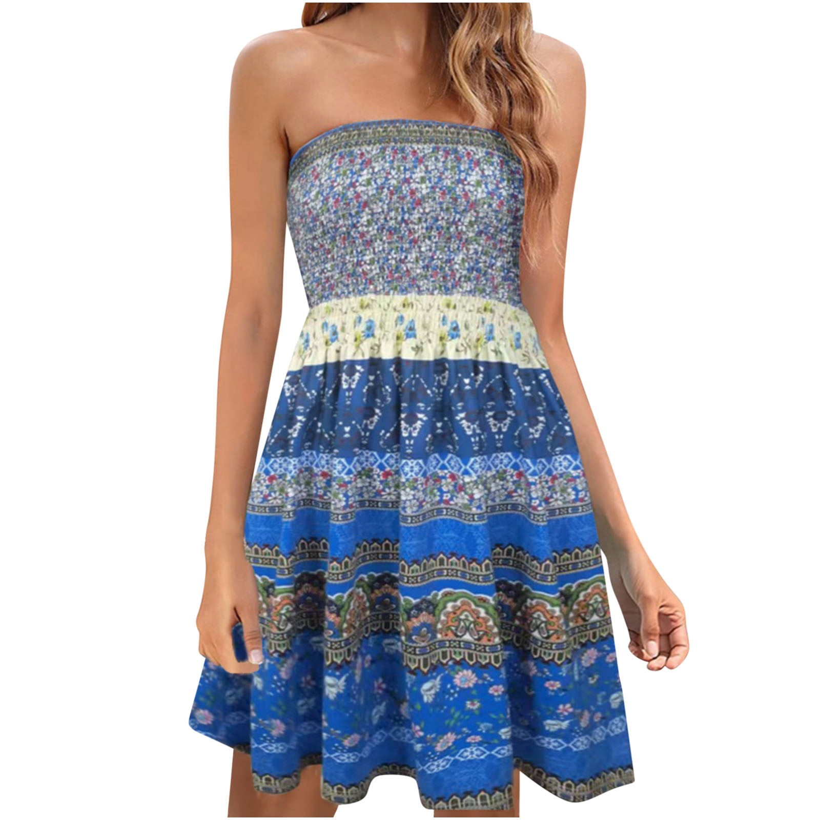RYDCOT Strapless Sundresses for Women Casual Beach Cover Ups Tube Top ...